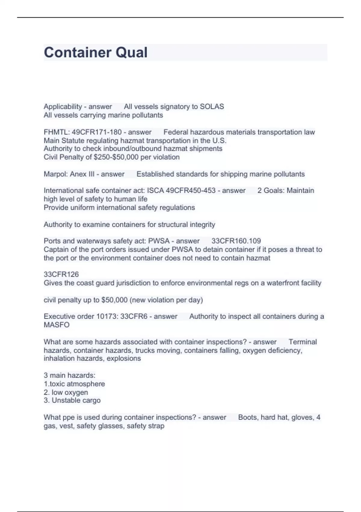 Container Qual Questions and Answers 100% Verified - IICL - Stuvia US