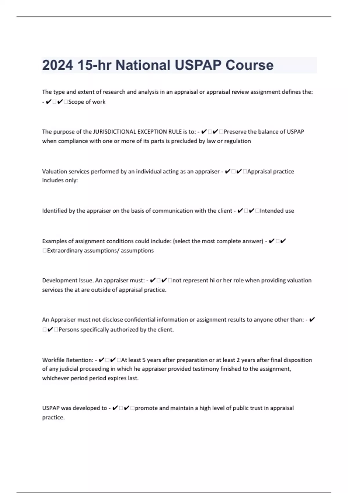 2024 15-hr National USPAP Course 178 Questions with 100% Correct ...