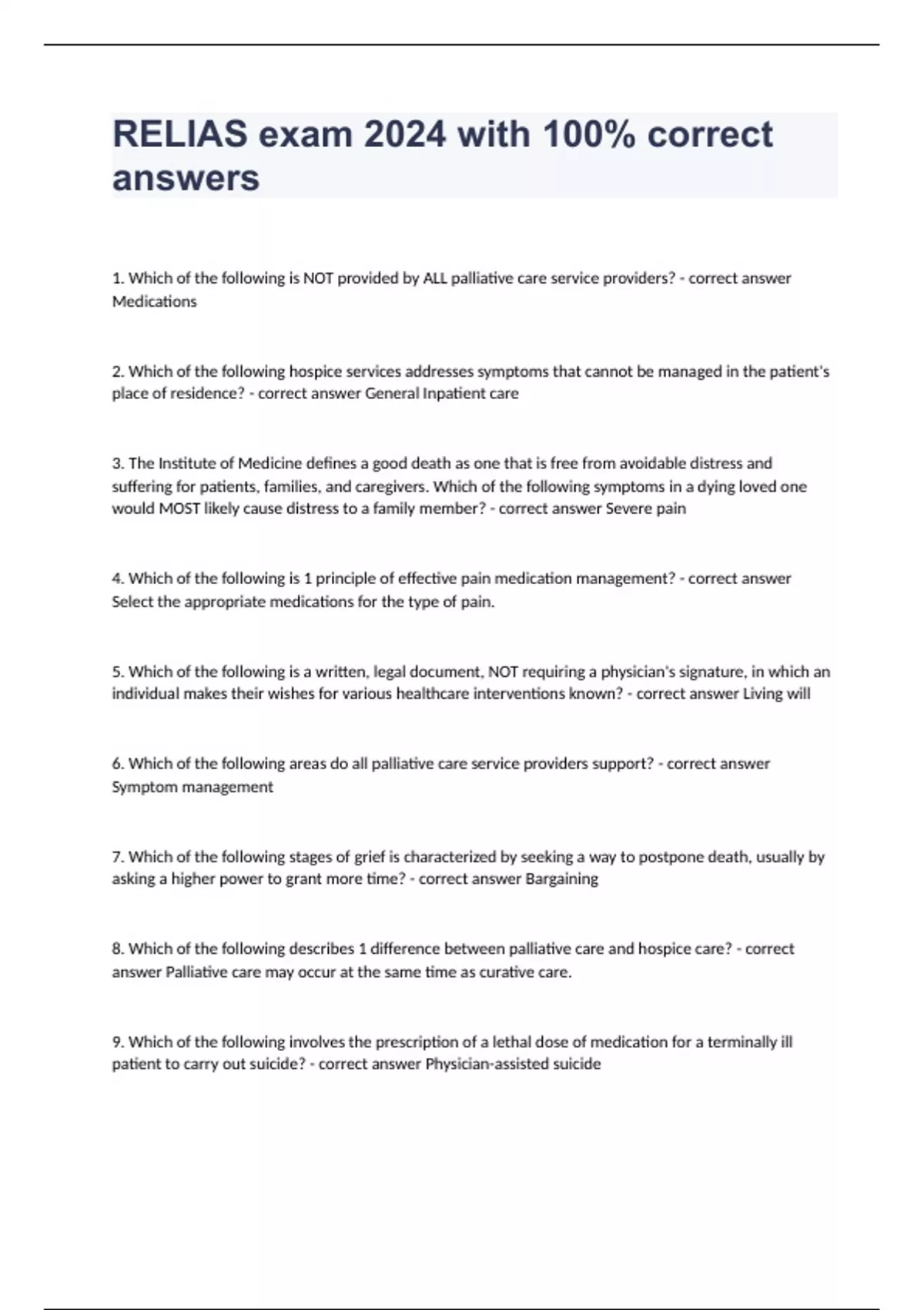 RELIAS exam 2024 with 100% correct answers - RELIAS - Stuvia US
