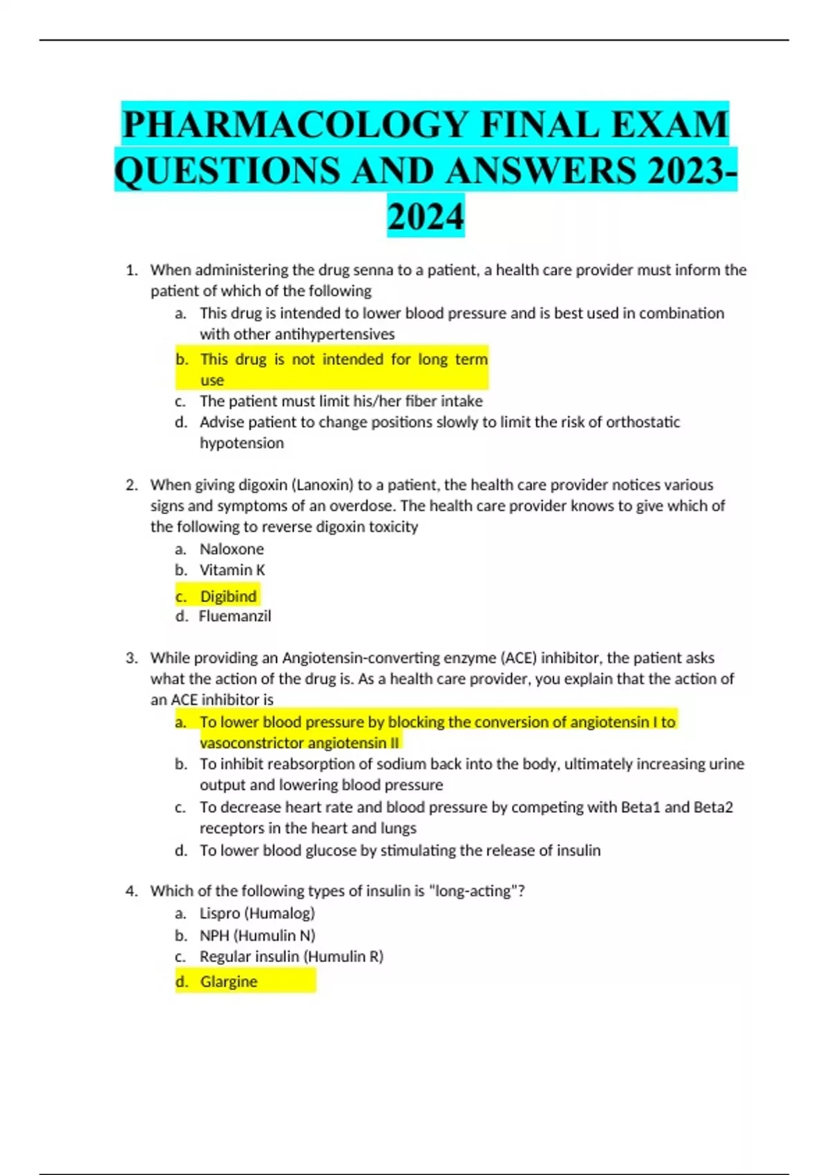 PHARMACOLOGY FINAL EXAM QUESTIONS AND ANSWERS - Pharmacology - Stuvia US