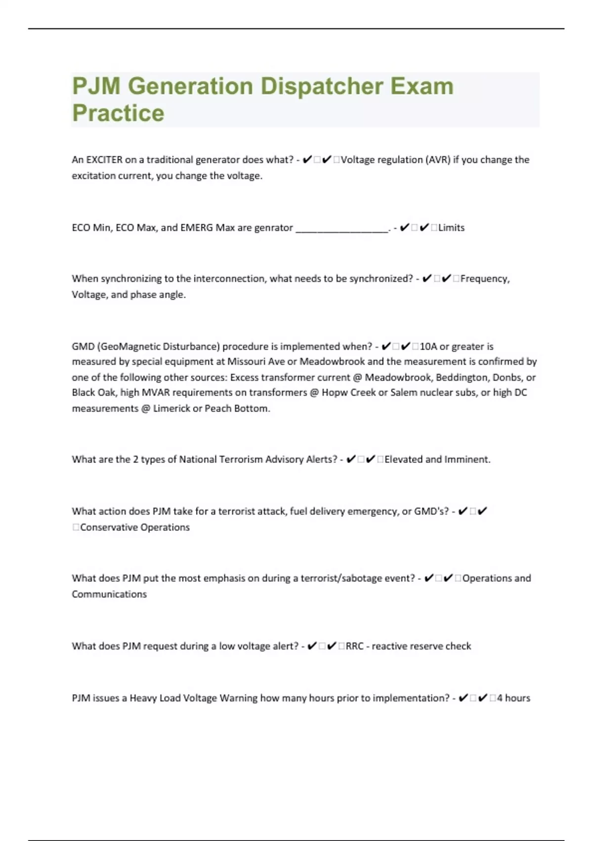 PJM Generation Dispatcher 65 Exam Practice Questions And Answers - PJM ...