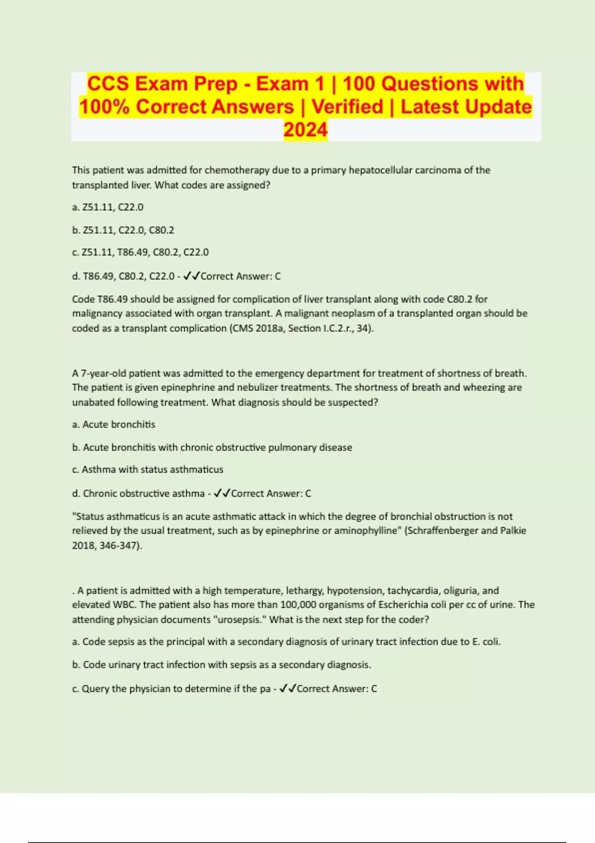 CCS Exam Prep - Exam 1 | 100 Questions with 100% Correct Answers ...