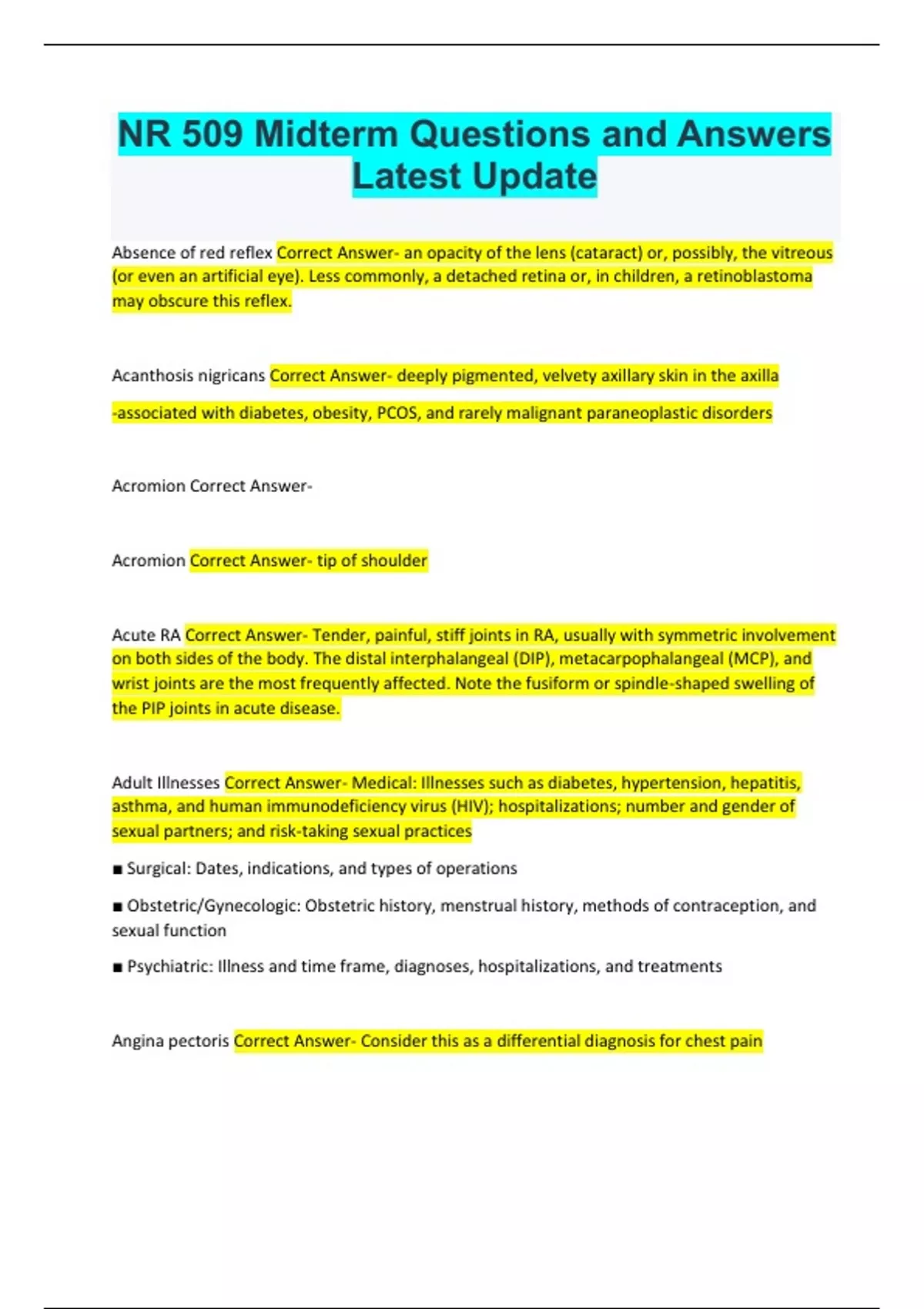 NR 509 Midterm Questions and Answers Latest Update - NR601 - Stuvia US