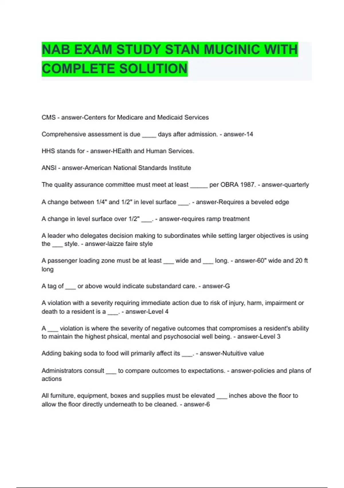 NAB EXAM STUDY STAN MUCINIC WITH COMPLETE SOLUTION - NAB EXM STUDY STAN ...