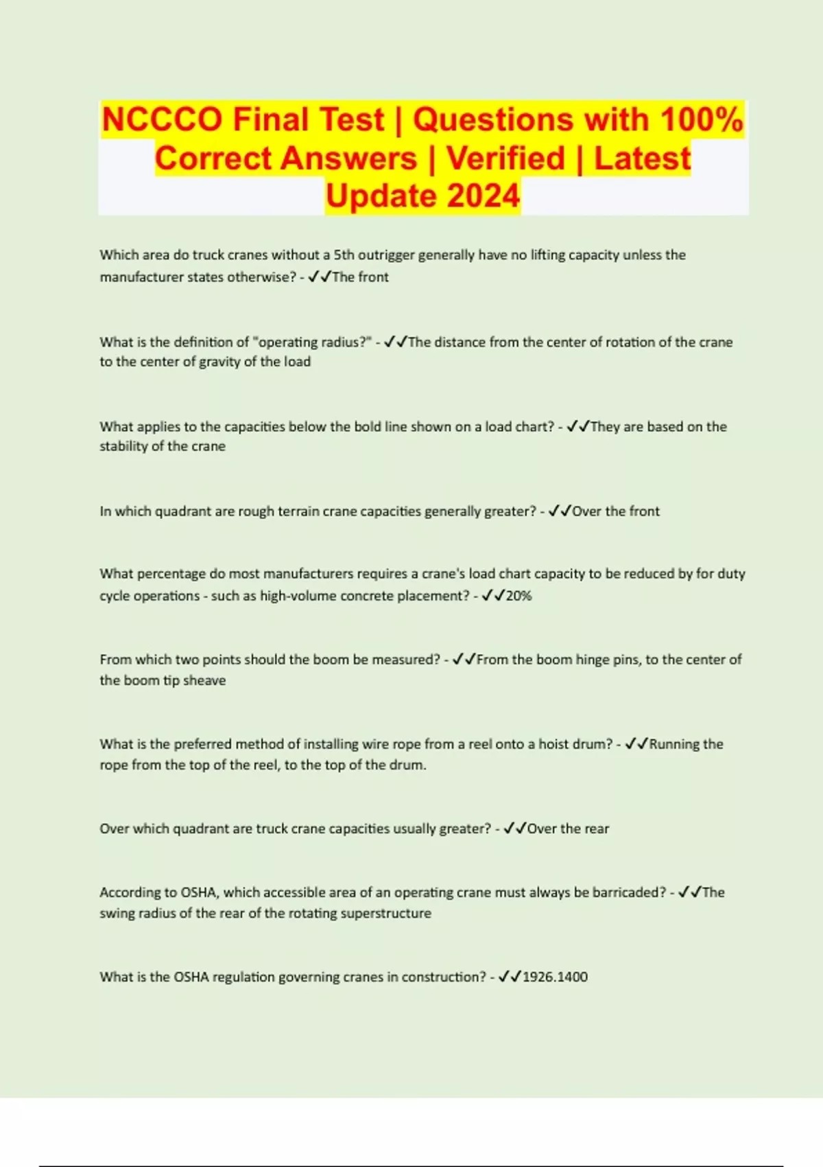 NCCCO Final Test | Questions with 100% Correct Answers | Verified ...