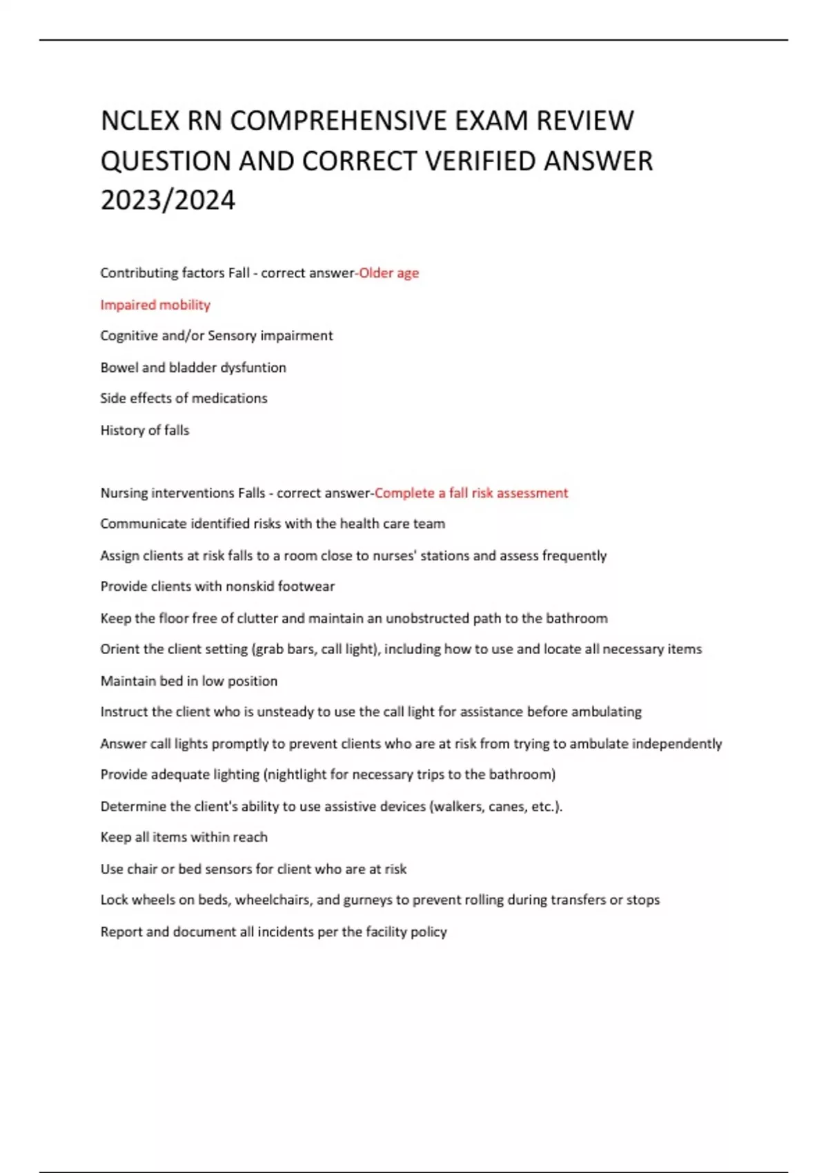 NCLEX RN COMPREHENSIVE EXAM REVIEW QUESTION AND CORRECT VERIFIED ANSWER ...