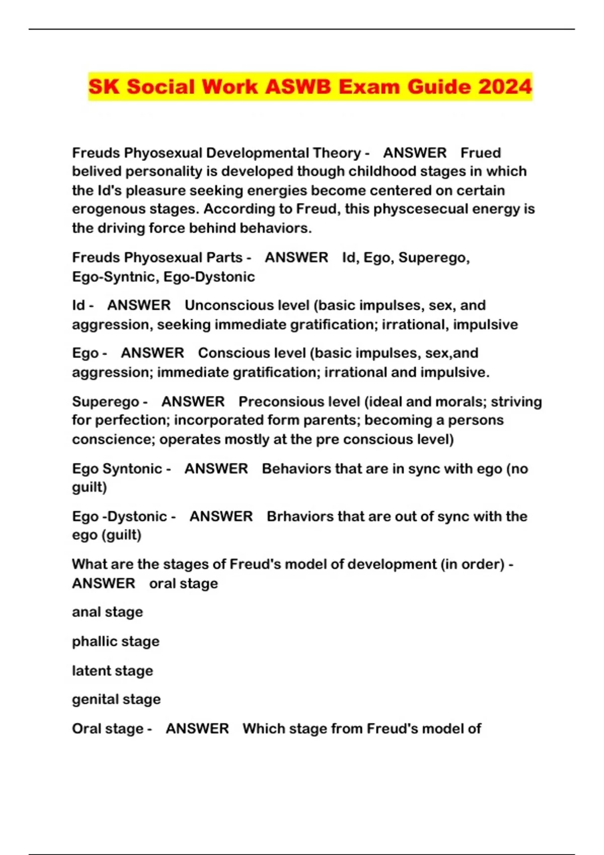 SK Social Work ASWB Exam Guide 2024 - SK Social Work ASWB - Stuvia US