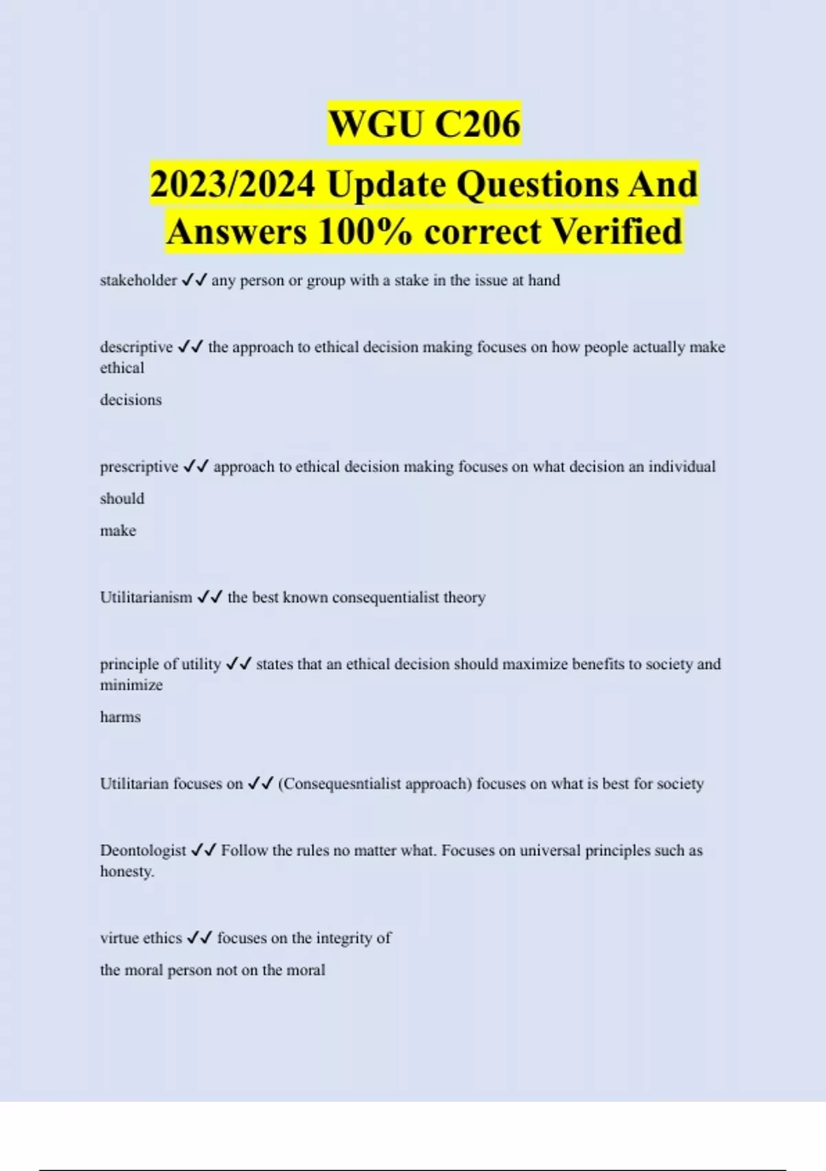 WGU C206 2023/2024 Update Questions And Answers 100% correct Verified ...