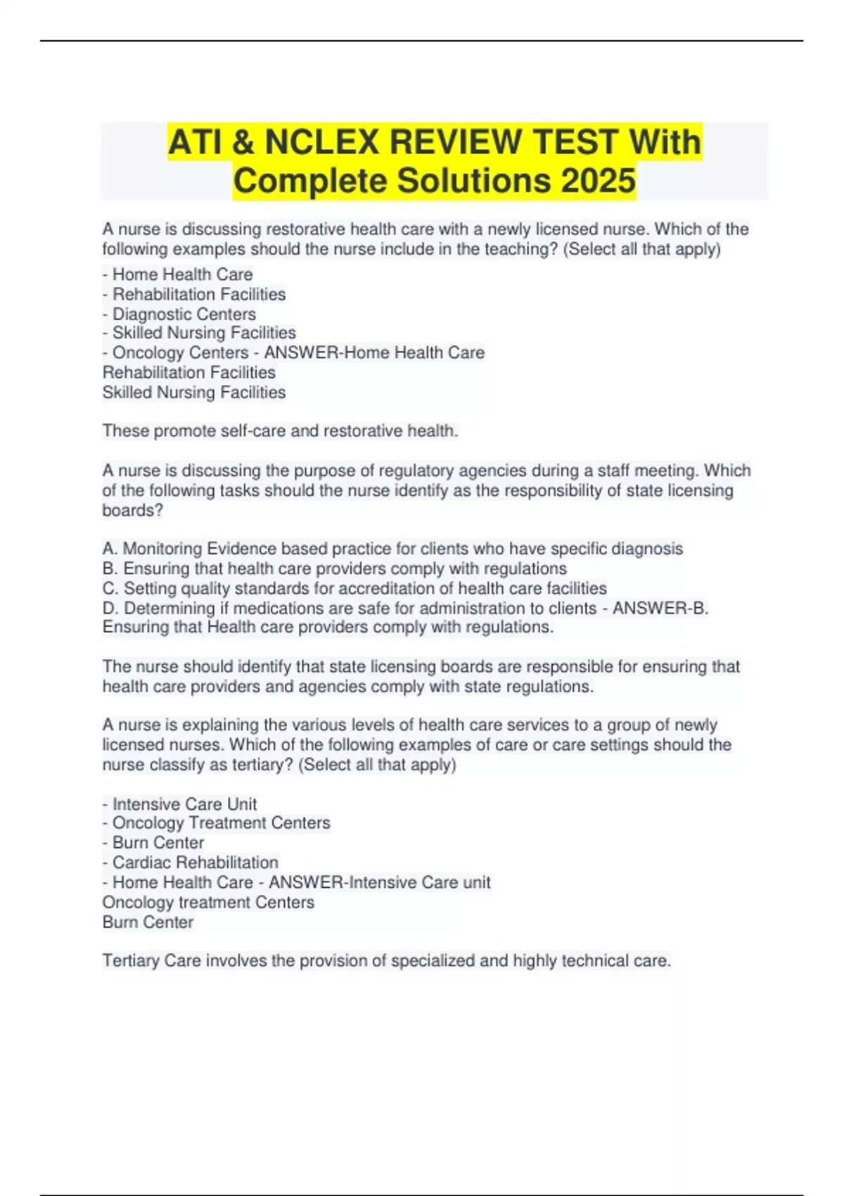 ATI & NCLEX REVIEW TEST With Complete Solutions 2025 - ATI & NCLEX ...