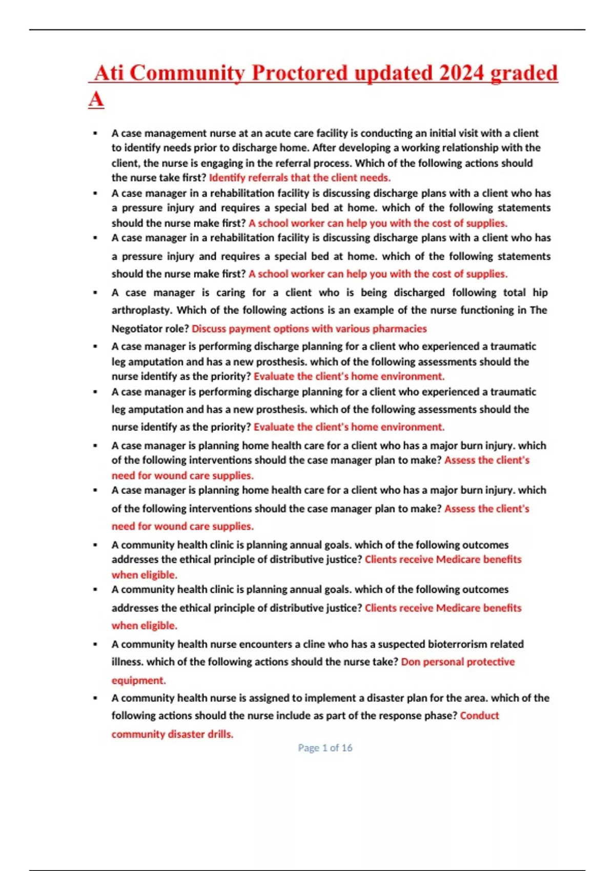 Ati Community Proctored updated 2024 graded A - Ati Community - Stuvia US