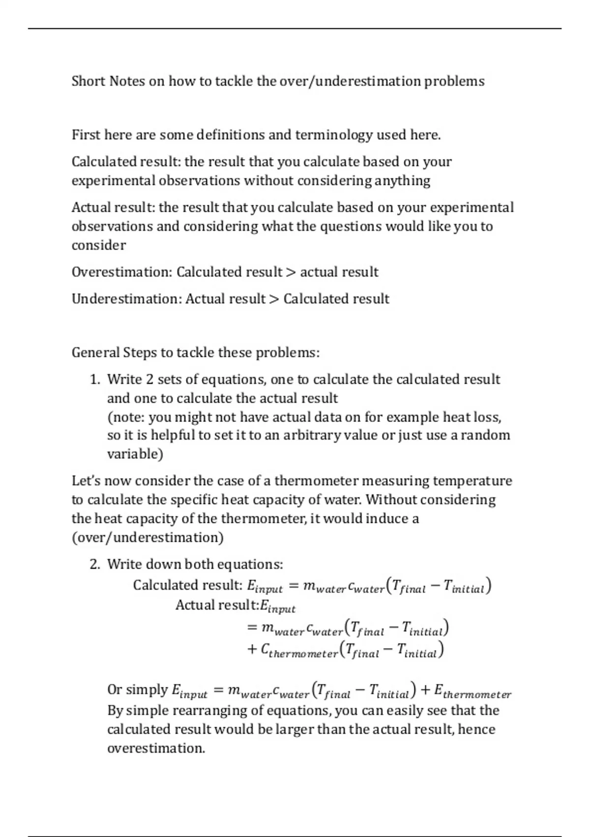 Summary Using specific heat capacity to calculate the temperature of ...