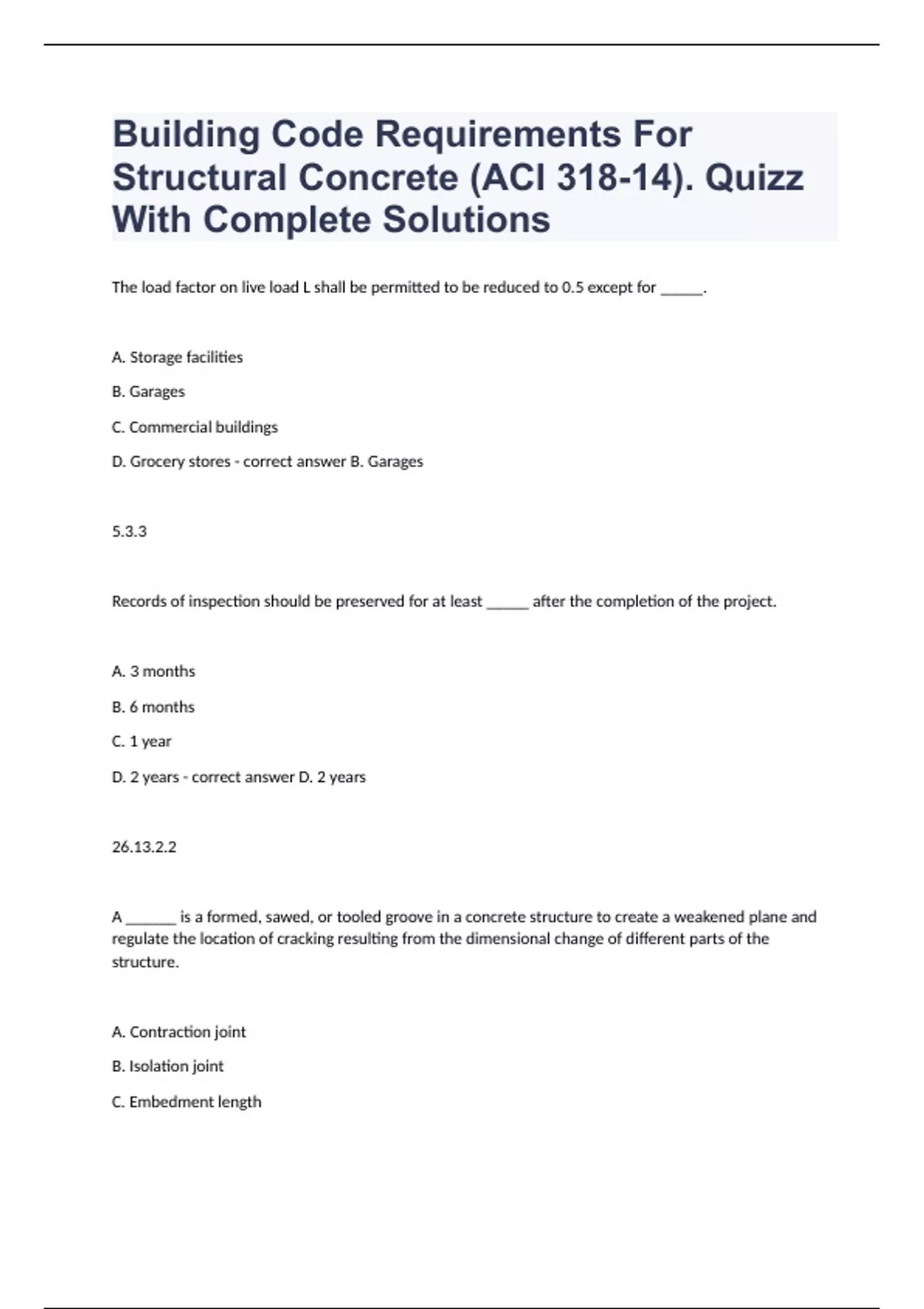 Building Code Requirements For Structural Concrete (ACI 318-14). Quizz ...