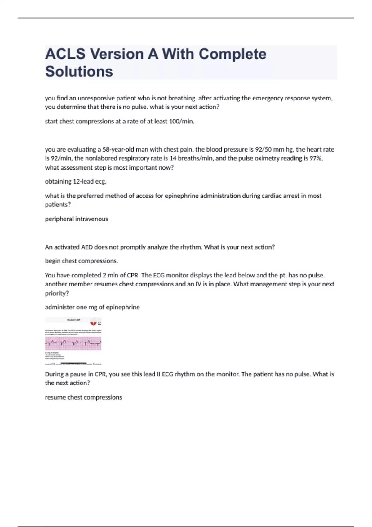 ACLS Version A With Complete Solutions - Acls - Stuvia US