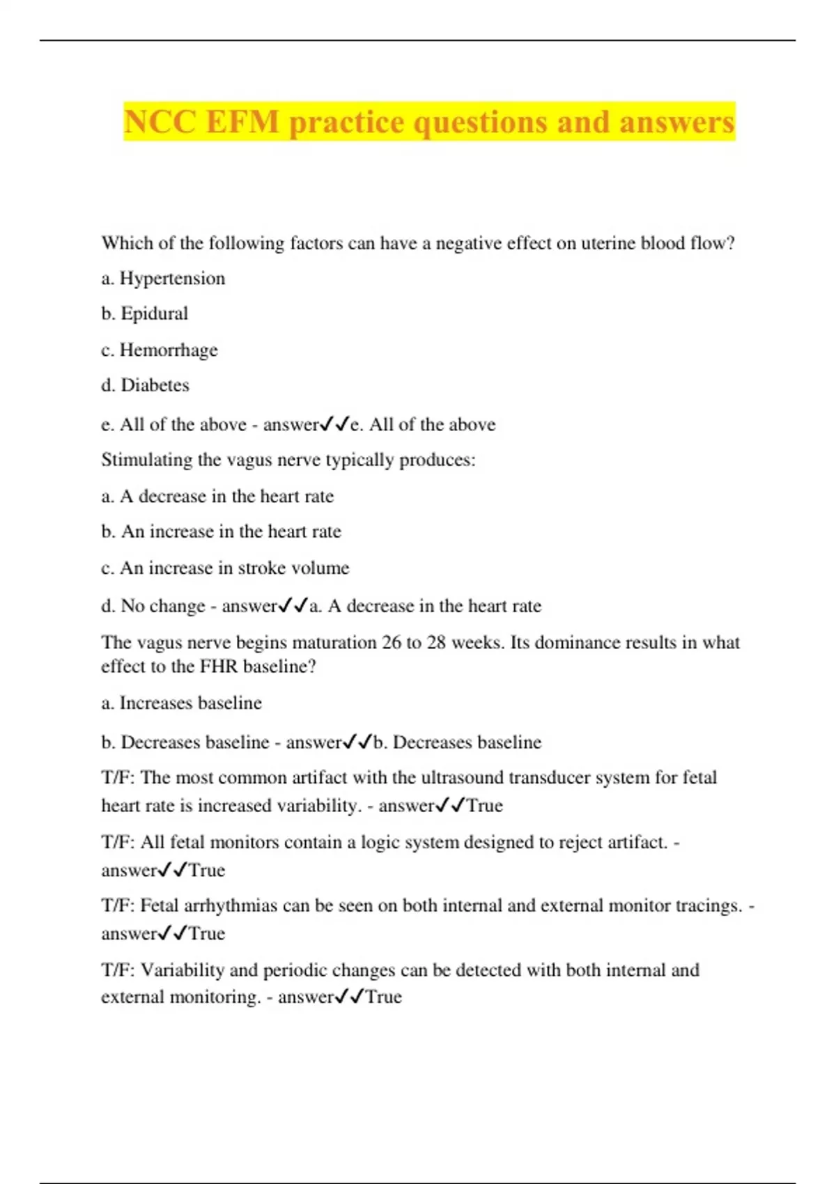 NCC EFM Exam Practice Questions and Answers 2024 Update - NCC EFM ...