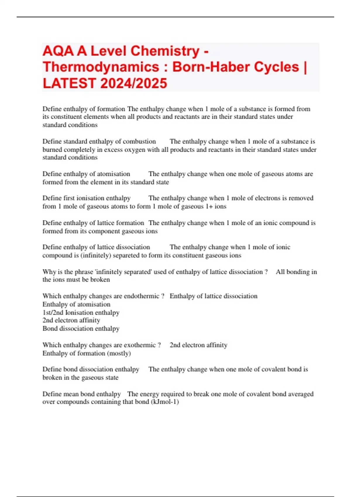 AQA A Level Chemistry - Thermodynamics : Born-Haber Cycles | LATEST ...