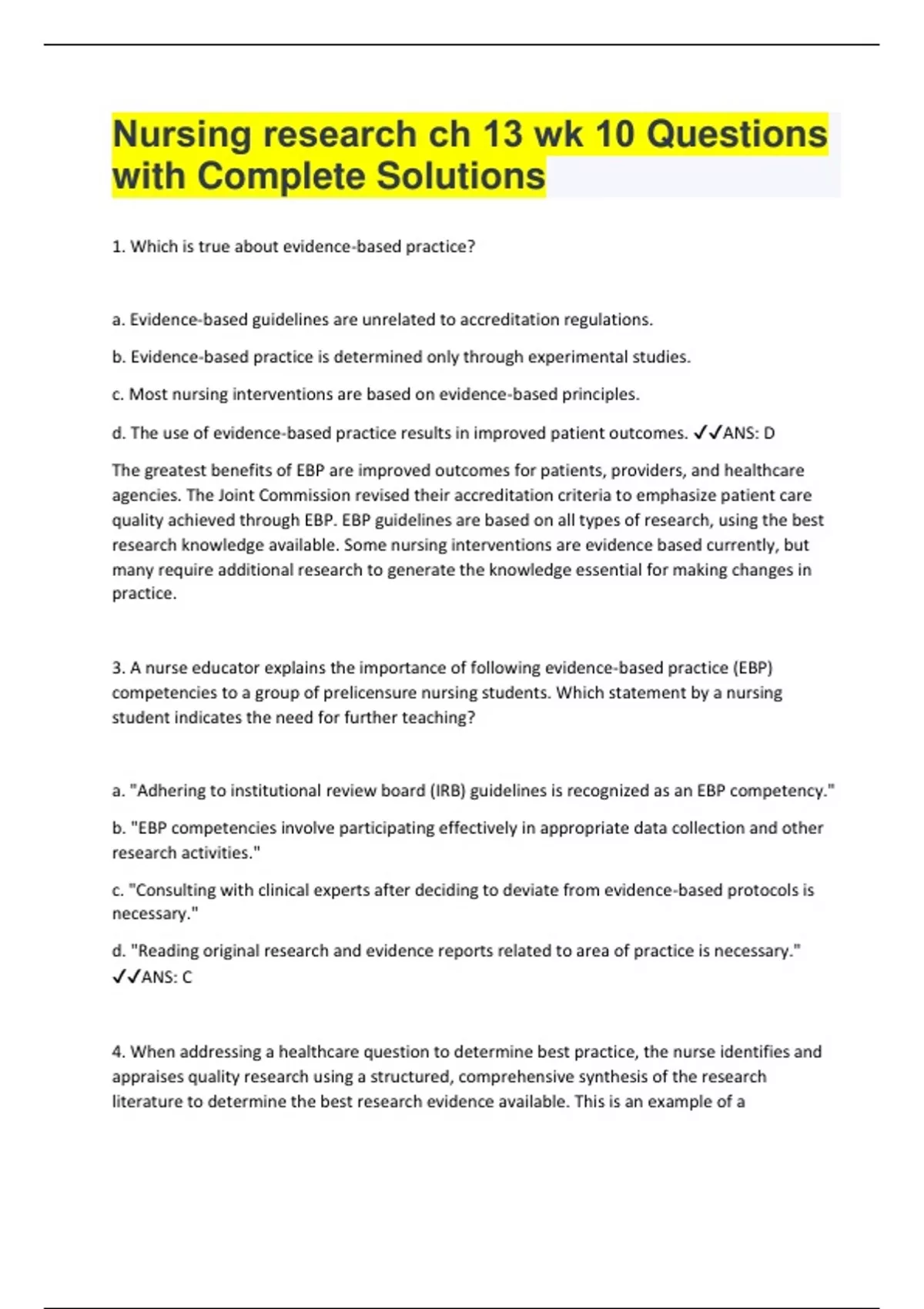 Nursing research ch 13 wk 10 Questions with Complete Solutions ...