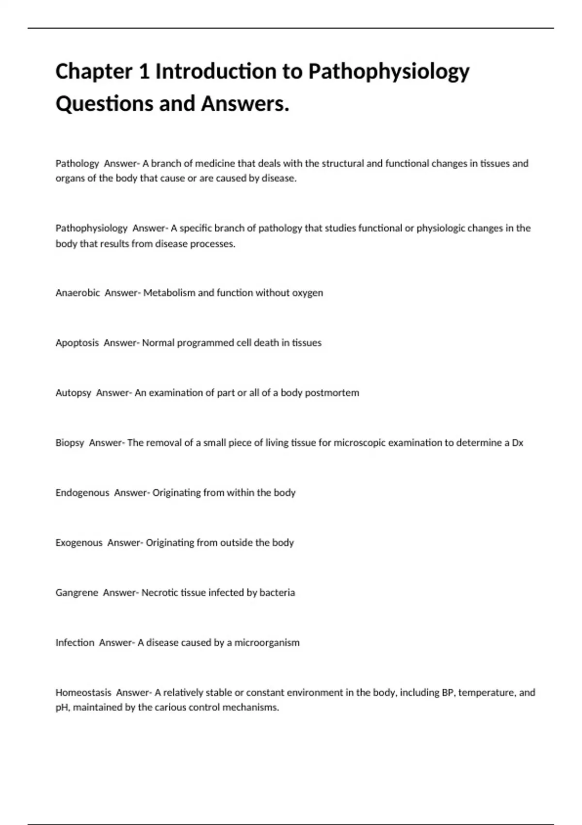 Chapter 1 Introduction to Pathophysiology Questions and Answers ...