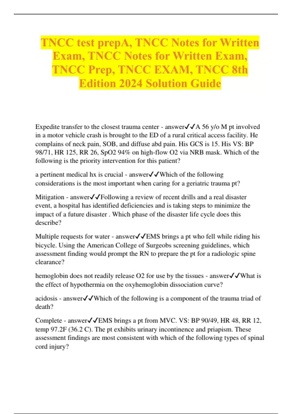 TNCC test prepA, TNCC Notes for Written Exam, TNCC Notes for Written ...