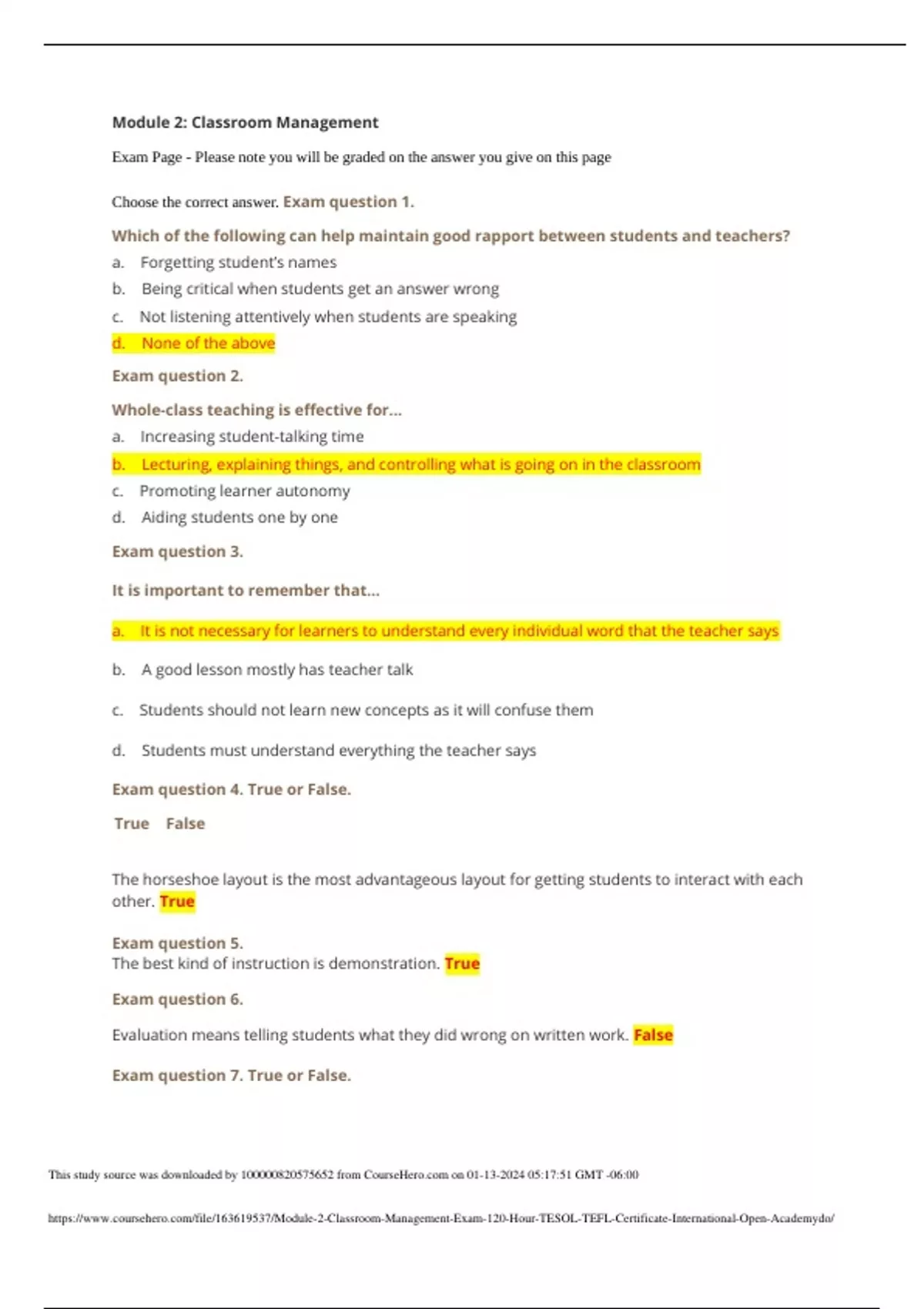 Module 2- Classroom Management-Exam -120 Hour TESOL- TEFL Certificate ...