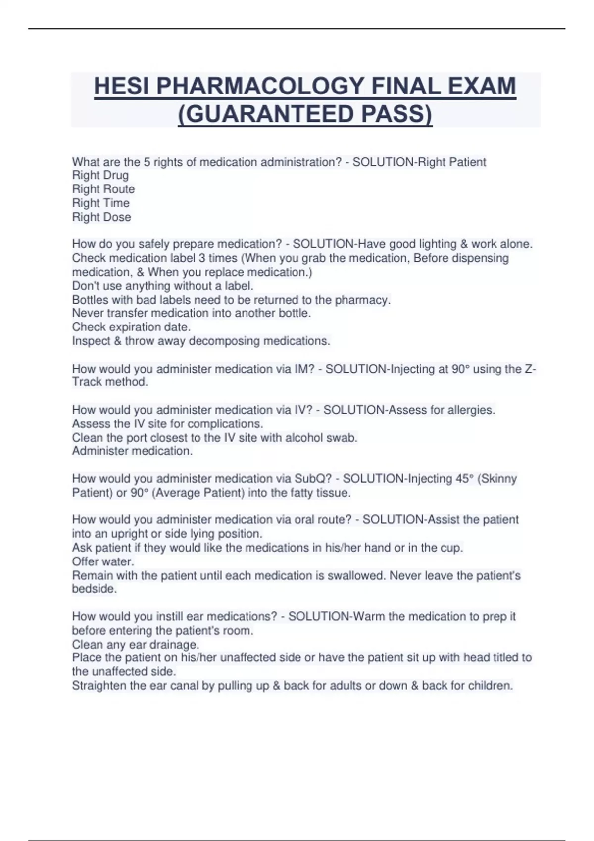 HESI PHARMACOLOGY FINAL EXAM (GUARANTEED PASS) - HESI PHARMACOLOGY ...