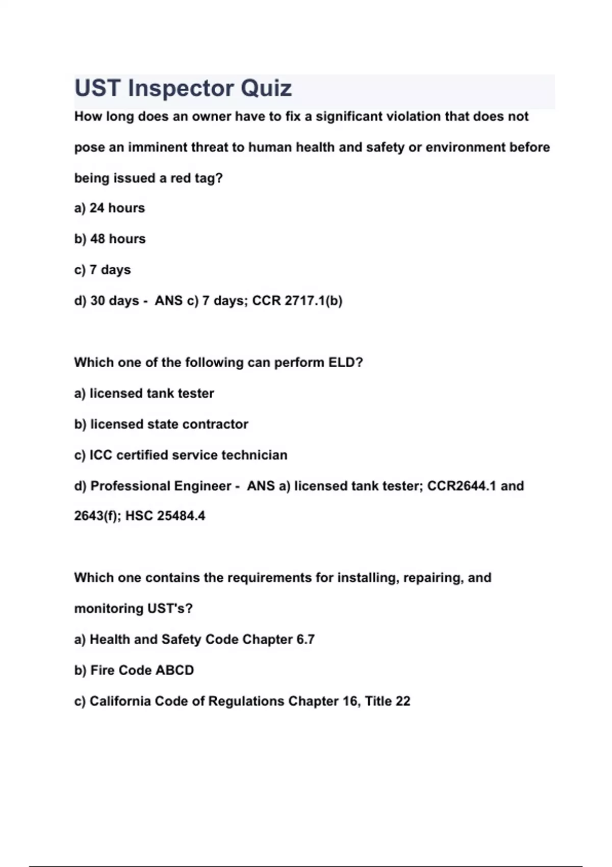 UST Inspector Questions & Answers 2024 ( A+ GRADED 100% VERIFIED) - UST ...