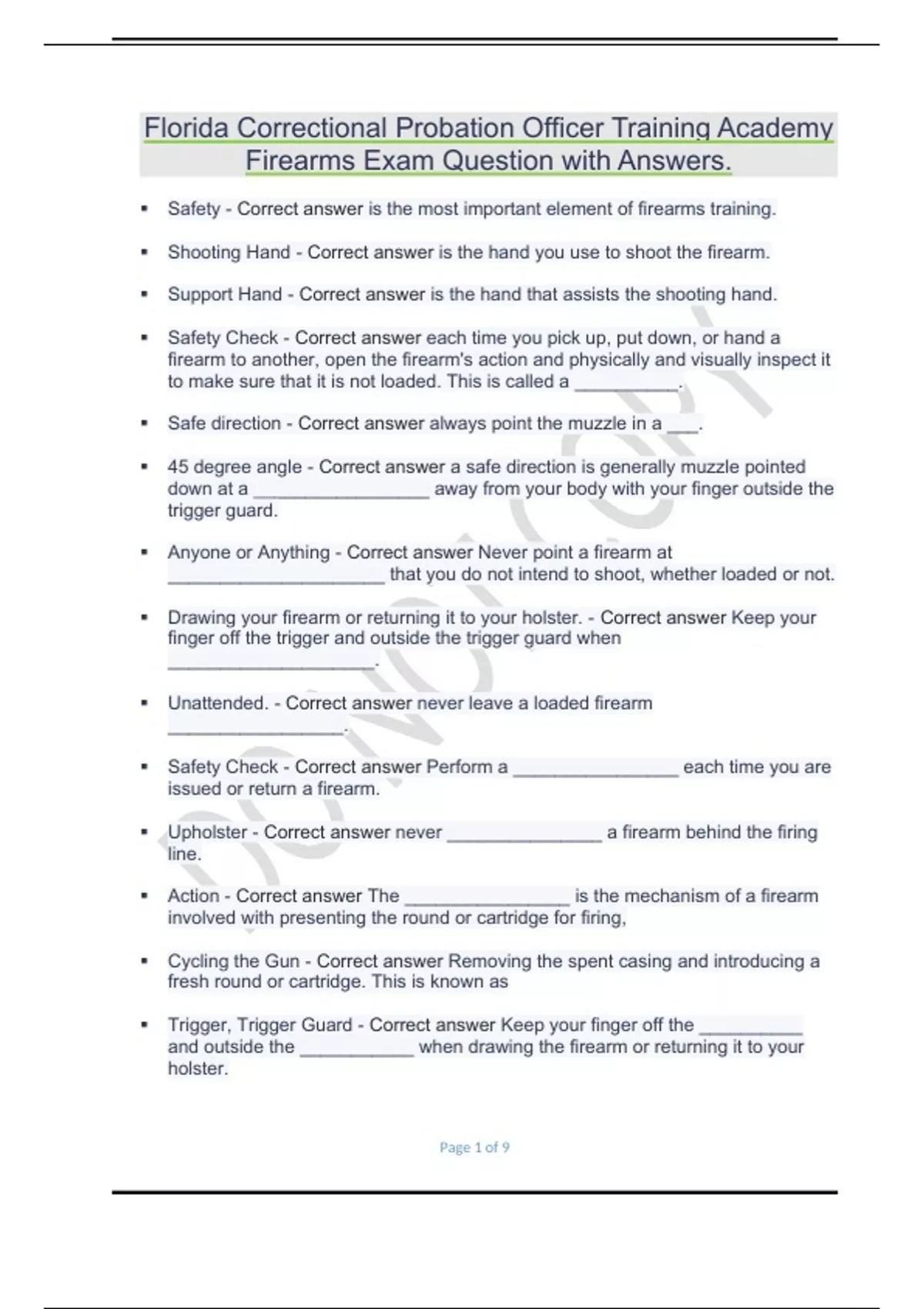 Florida Correctional Probation Officer Training Academy Firearms Exam ...