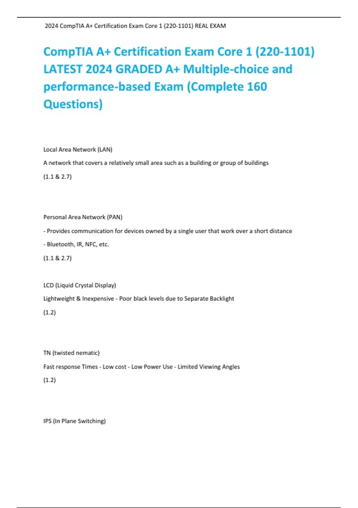 CompTIA A+ Certification Exam Core 1 (220-1101) 2024 ULTIMATE STUDY ...