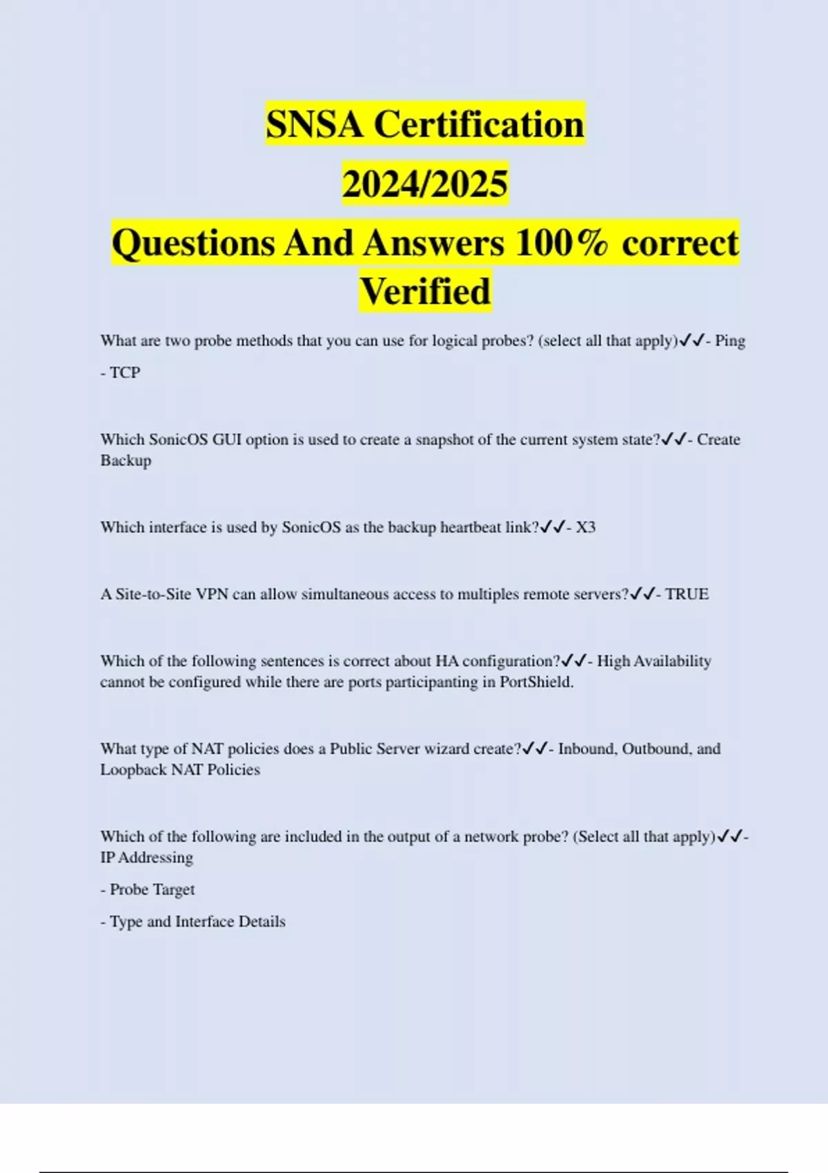 SNSA Certification 2024/2025 Questions And Answers 100% correct ...