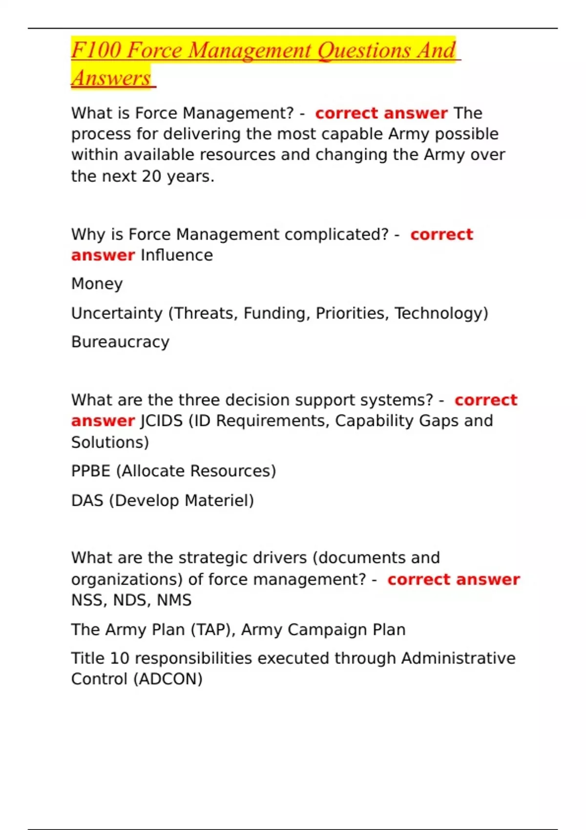 F100 Force Management Questions And Answers - F100 Force Management ...