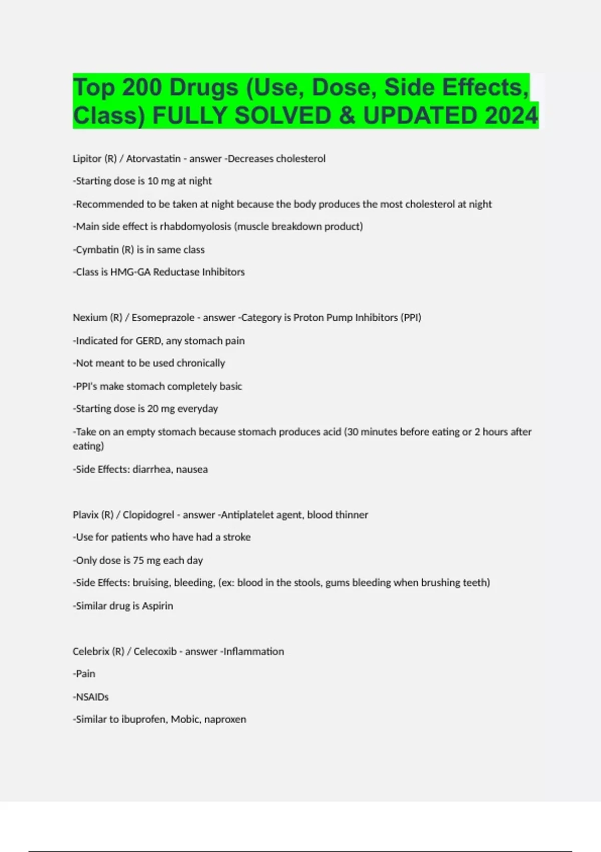 Top 200 Drugs (Use, Dose, Side Effects, Class) FULLY SOLVED & UPDATED ...