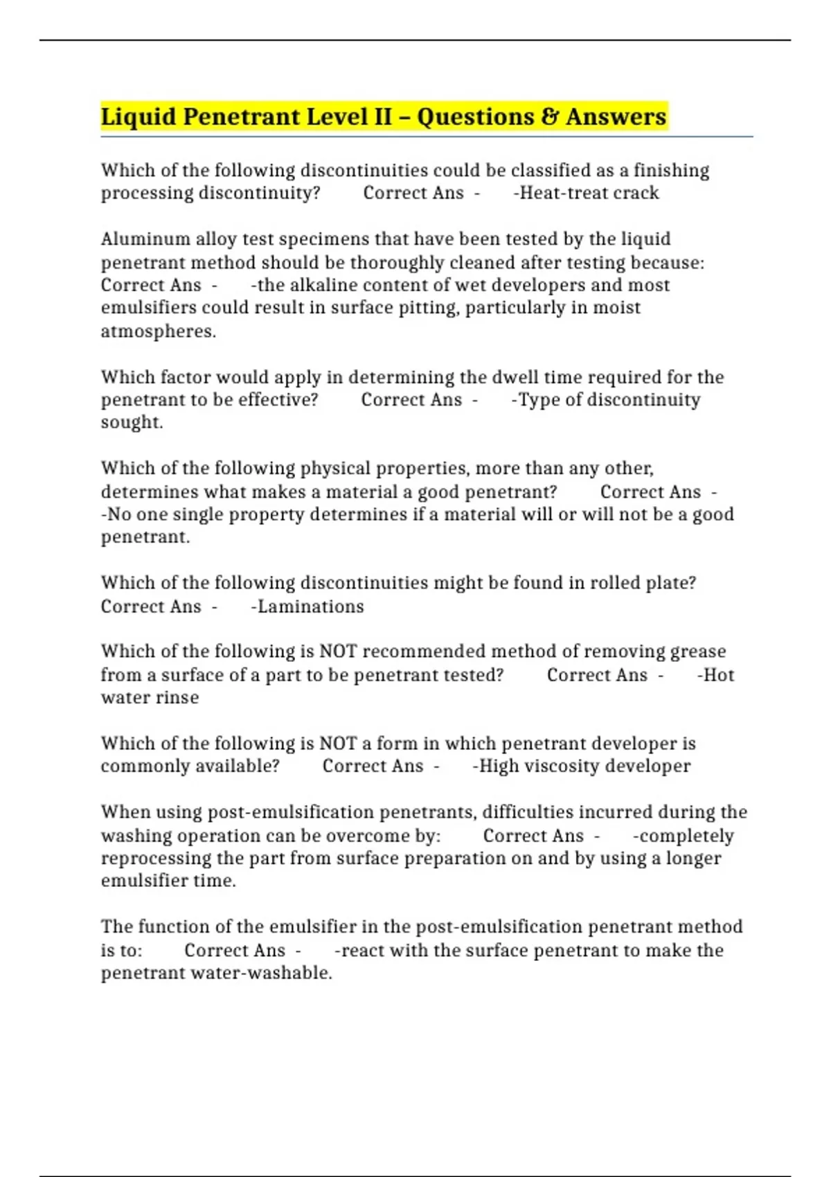 Liquid Penetrant Level II – Questions & Answers - Liquid Penetrant ...