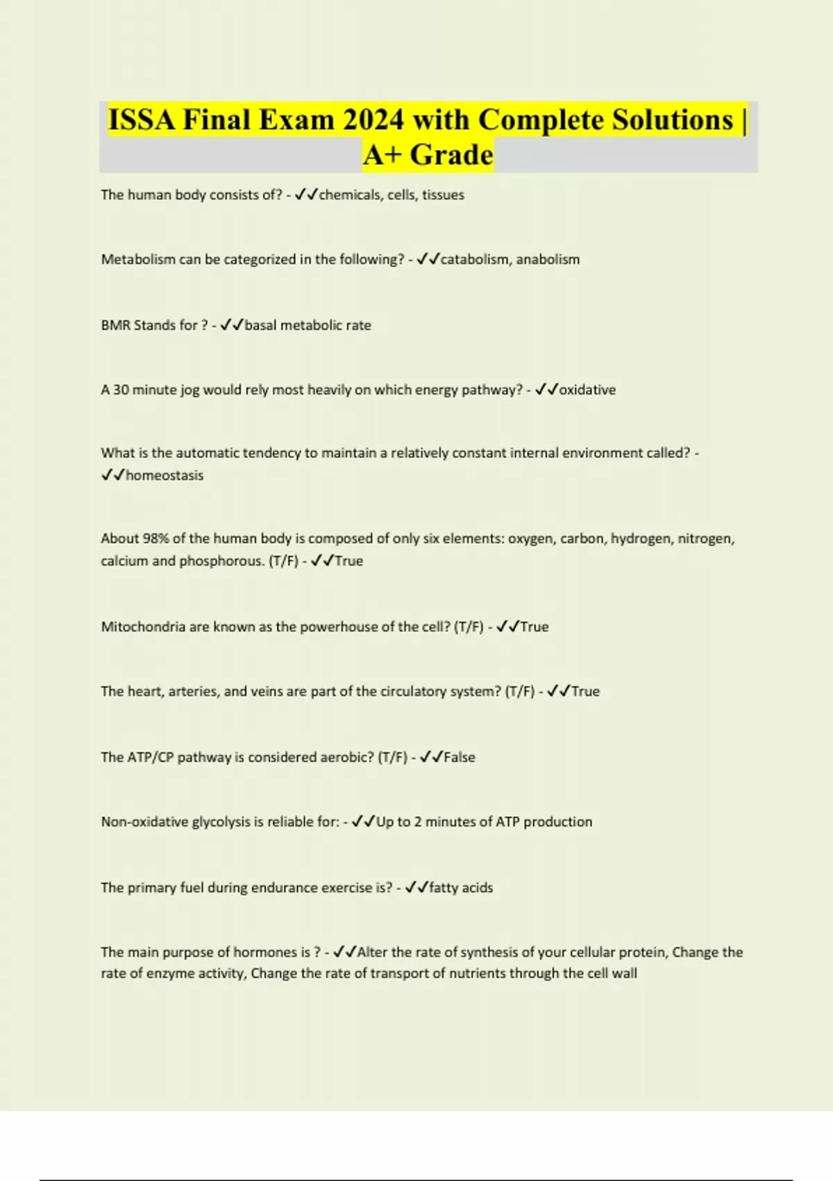 ISSA Final Exam 2024 with Complete Solutions | A+ Grade - ISSA - Stuvia US