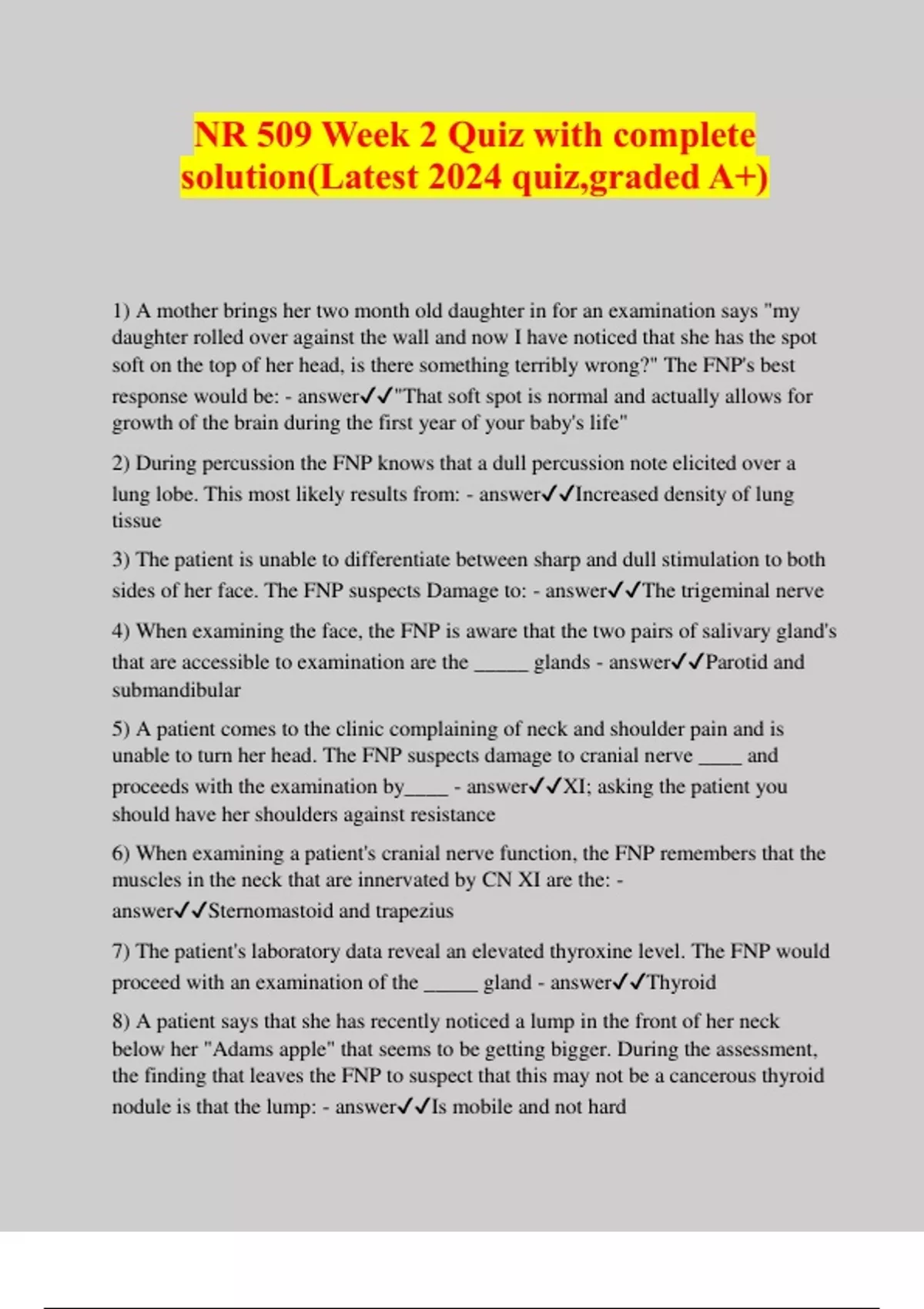 NR 509 Week 2 Quiz with complete solution(Latest 2024 quiz,graded A+ ...