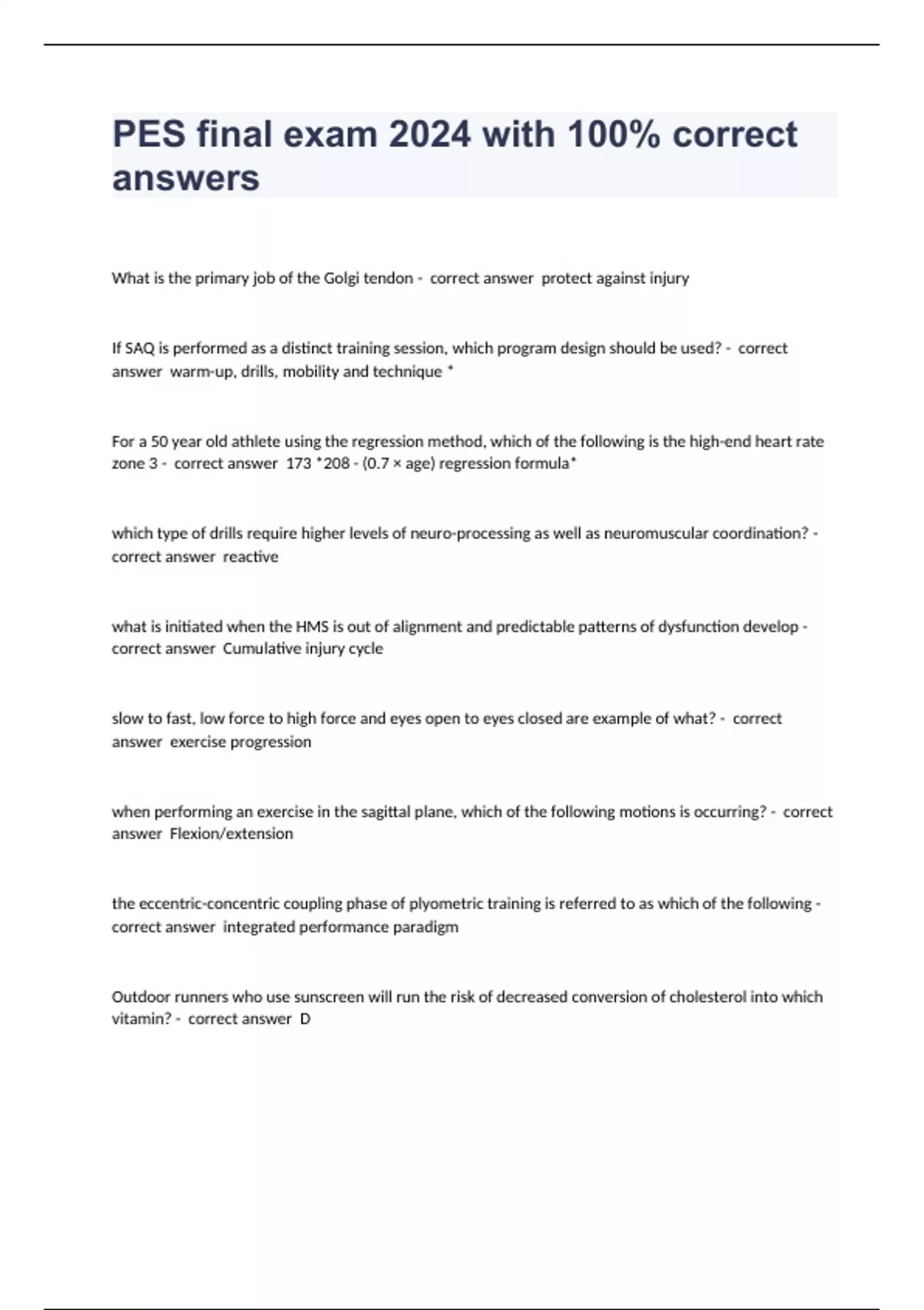 PES BUNDLED Exam 2024 with 100% correct answers - Stuvia US