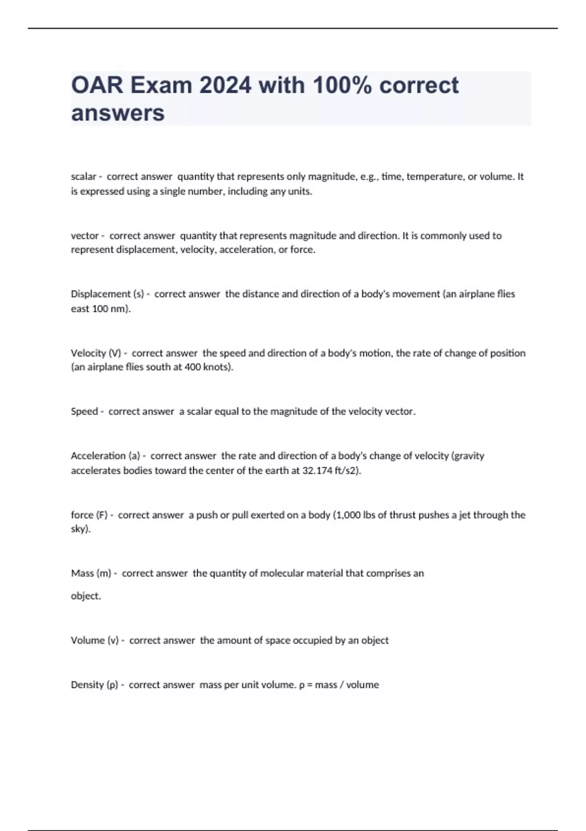 OAR Exam 2024 with 100% correct answers - OAR - Stuvia US