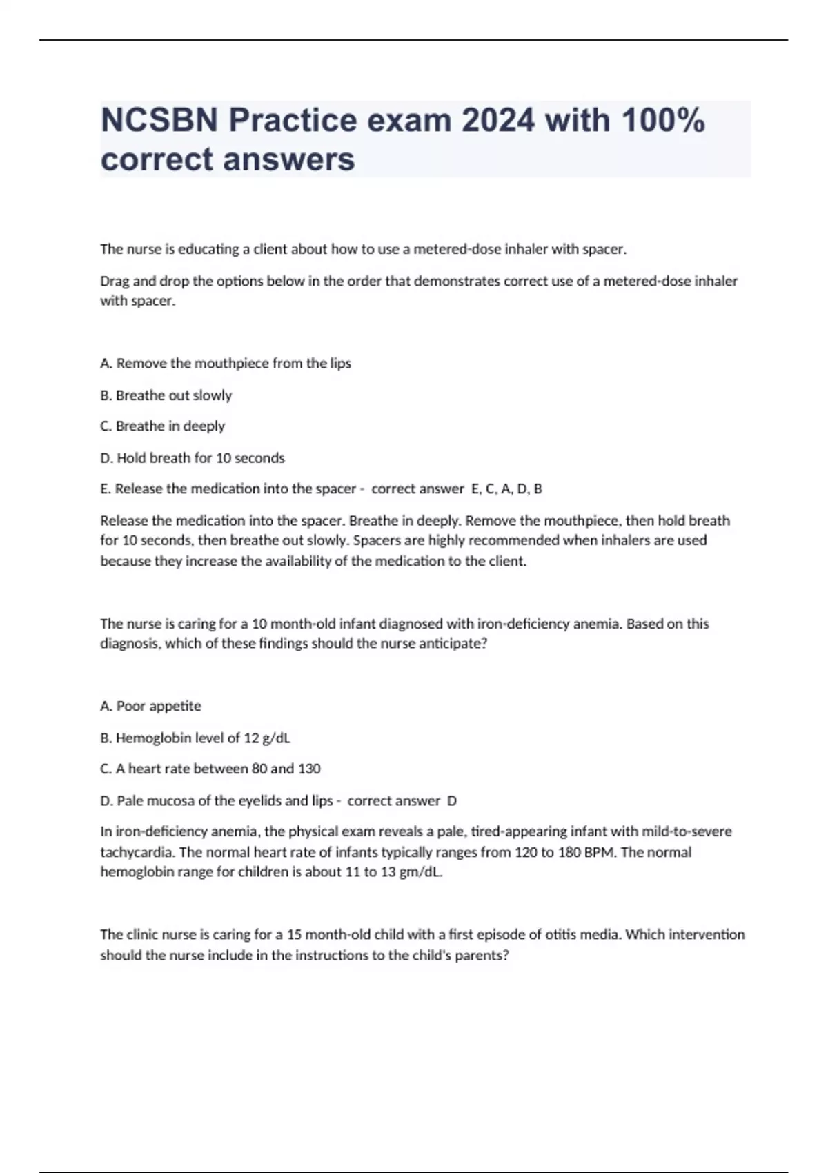 NCSBN Practice exam 2024 with 100% correct answers - Ncsbn - Stuvia US