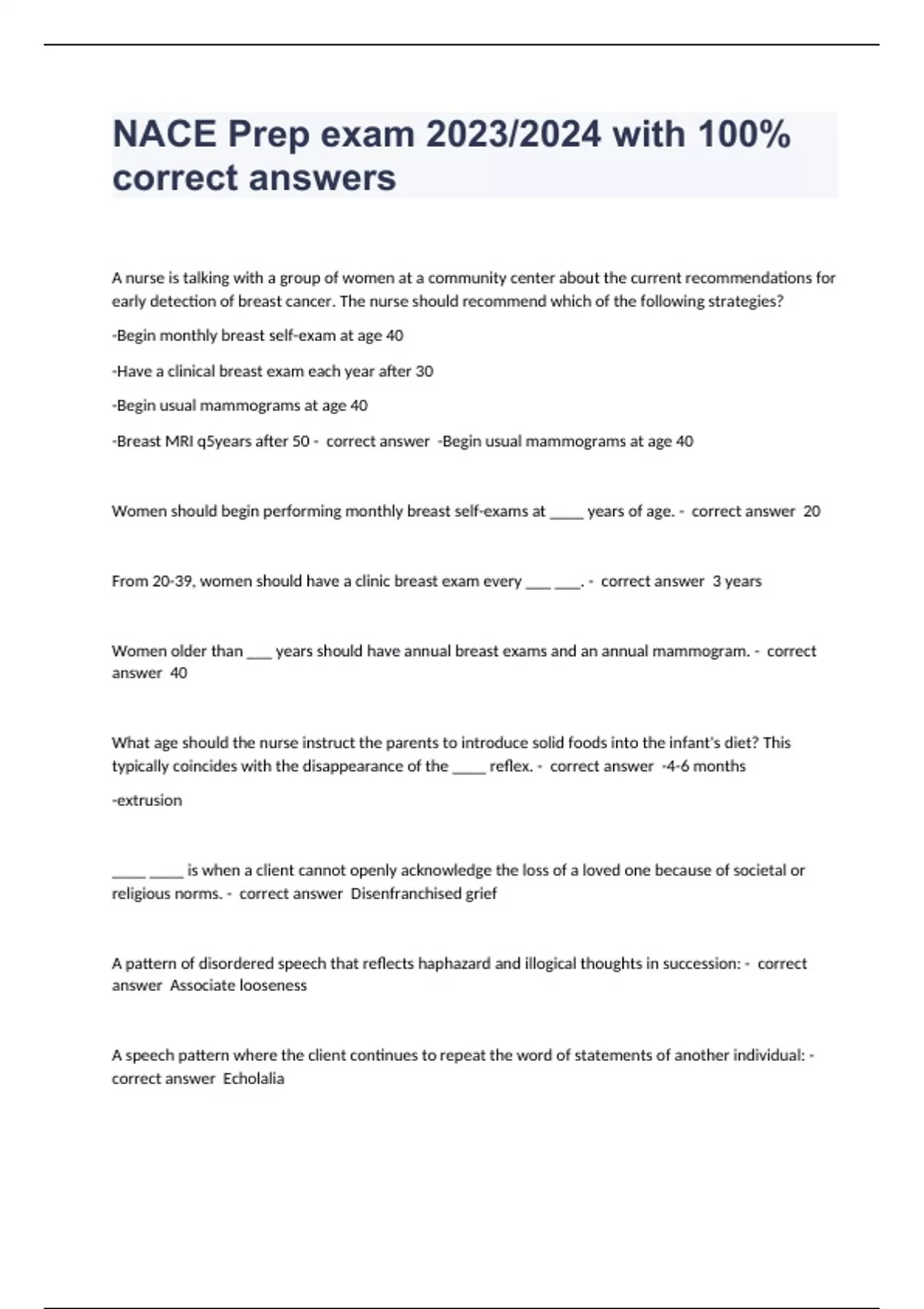 NACE Prep exam 2023/2024 with 100% correct answers - NACE - Stuvia US