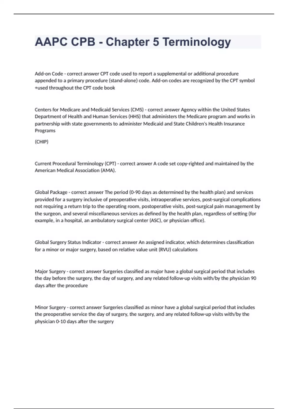 AAPC CPB - Chapter 5 Terminology Practice Questions And Verified ...