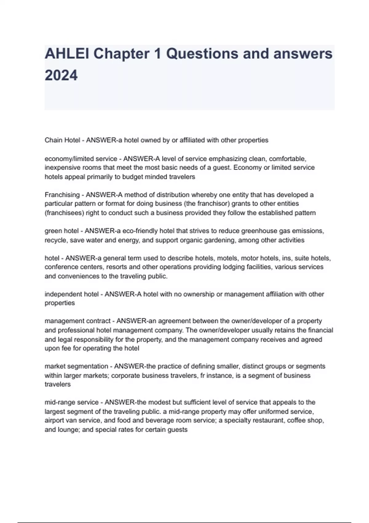 AHLEI Chapter 1 Questions and answers 2024 - AHLEI Chapter 1 - Stuvia US