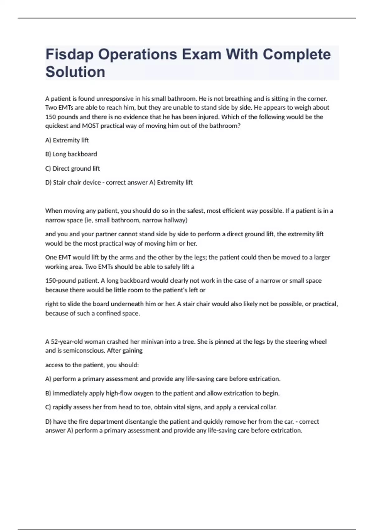 Fisdap Operations Exam With Complete Solution - Forensic Lab Design Due ...