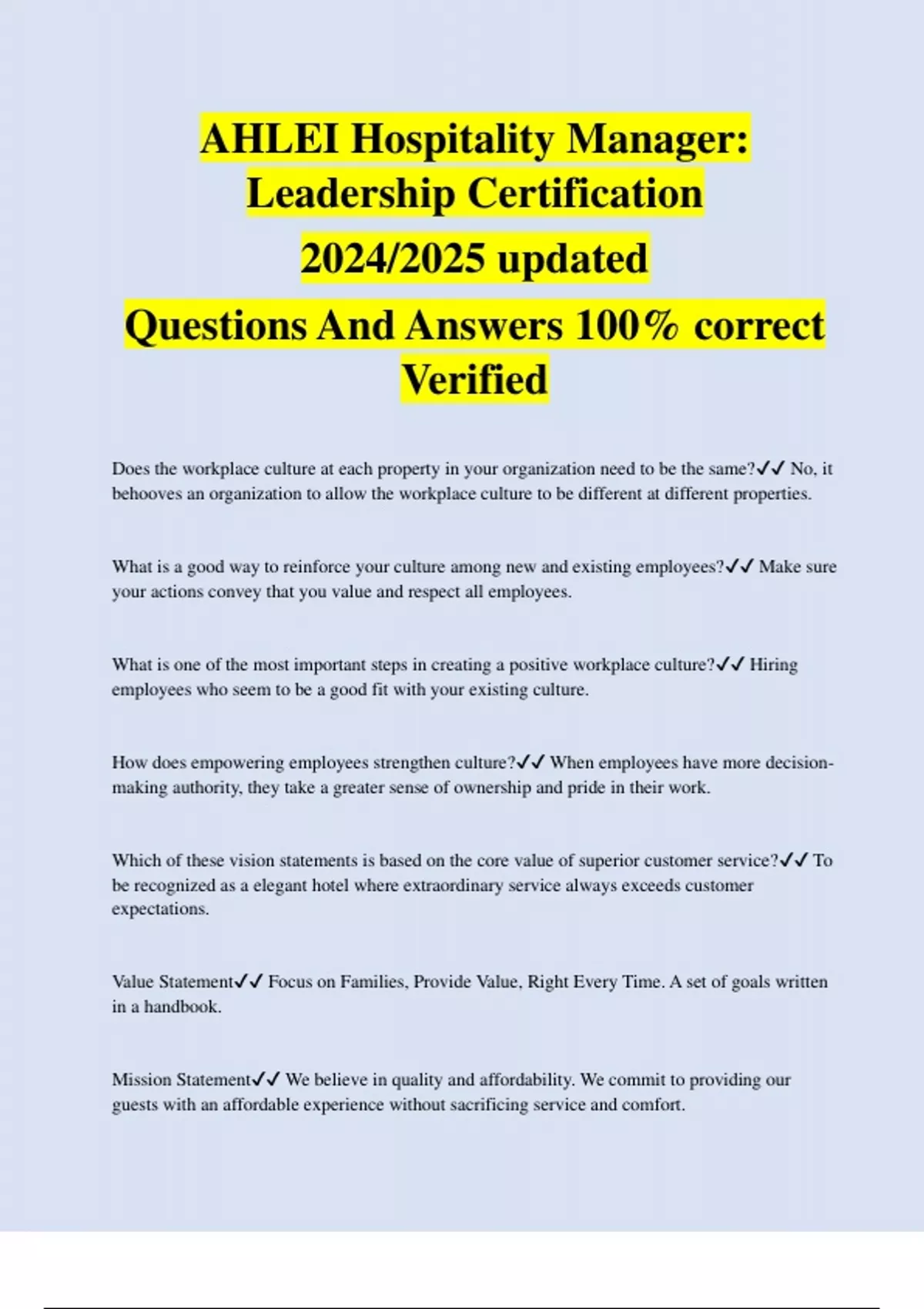 AHLEI Hospitality Manager: Leadership Certification 2024/2025 updated ...