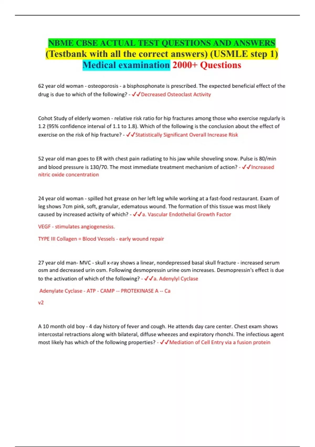 NBME CBSE ACTUAL TEST QUESTIONS AND ANSWERS (Testbank with all the ...