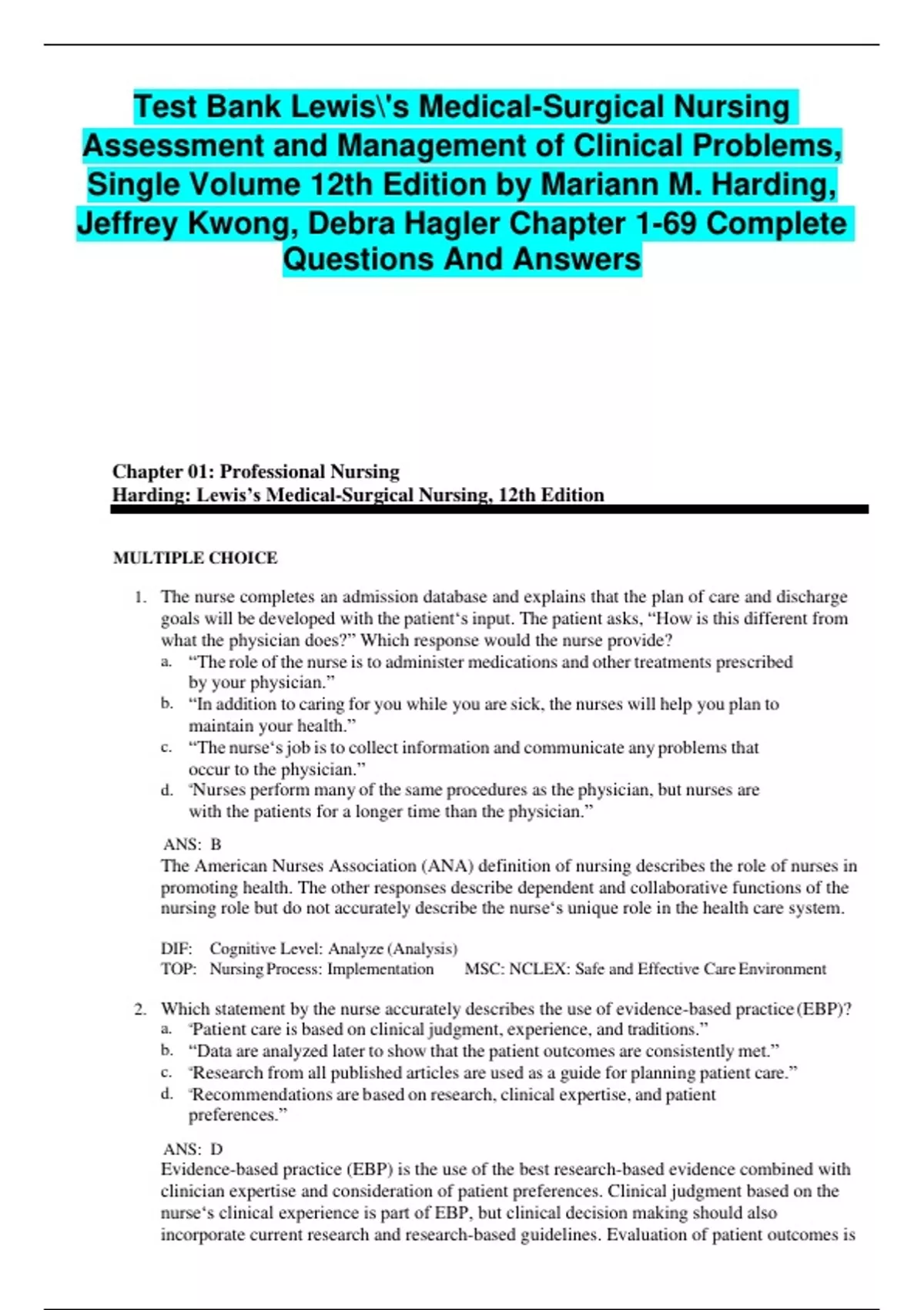 Lewis’s Medical-Surgical Nursing 12th Edition – Harding, Kwong & Hagler ...