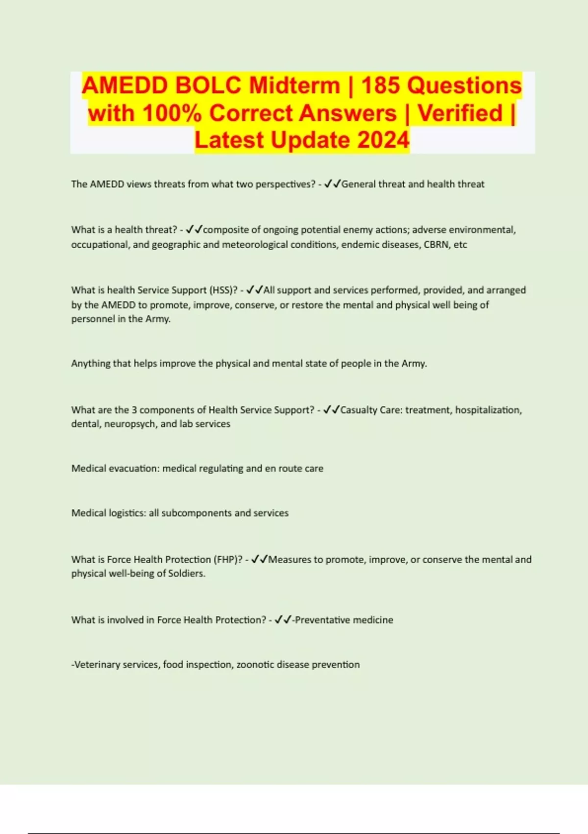 AMEDD BOLC Midterm | 185 Questions with 100% Correct Answers | Verified ...