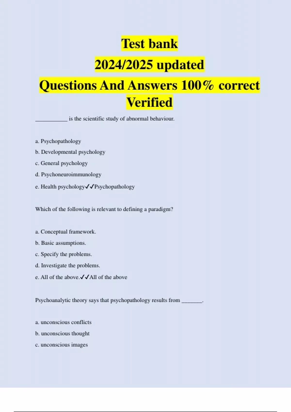 Test bank 2024/2025 updated Questions And Answers 100% correct Verified ...