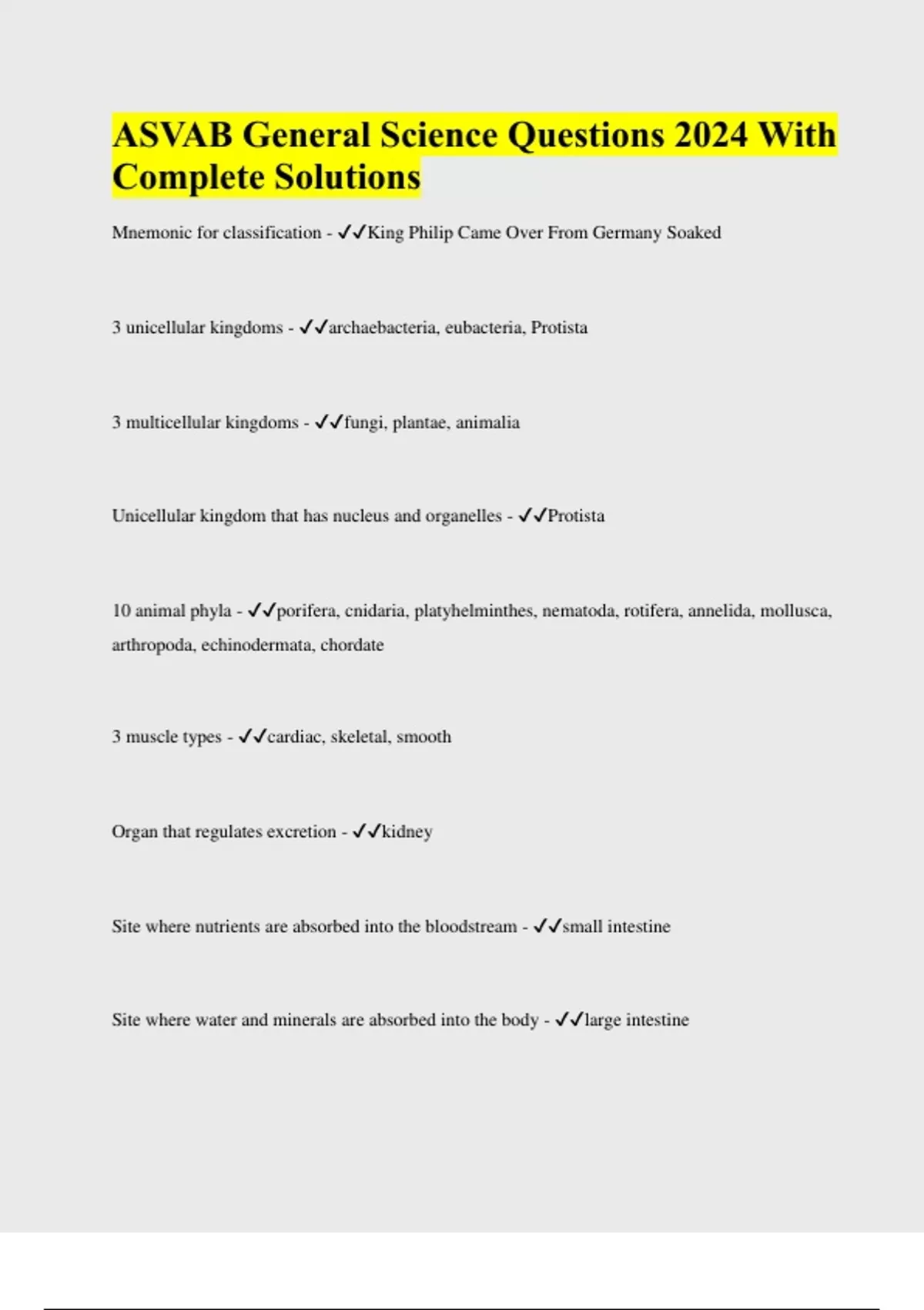 ASVAB General Science Questions 2024 With Complete Solutions - ASVAB ...