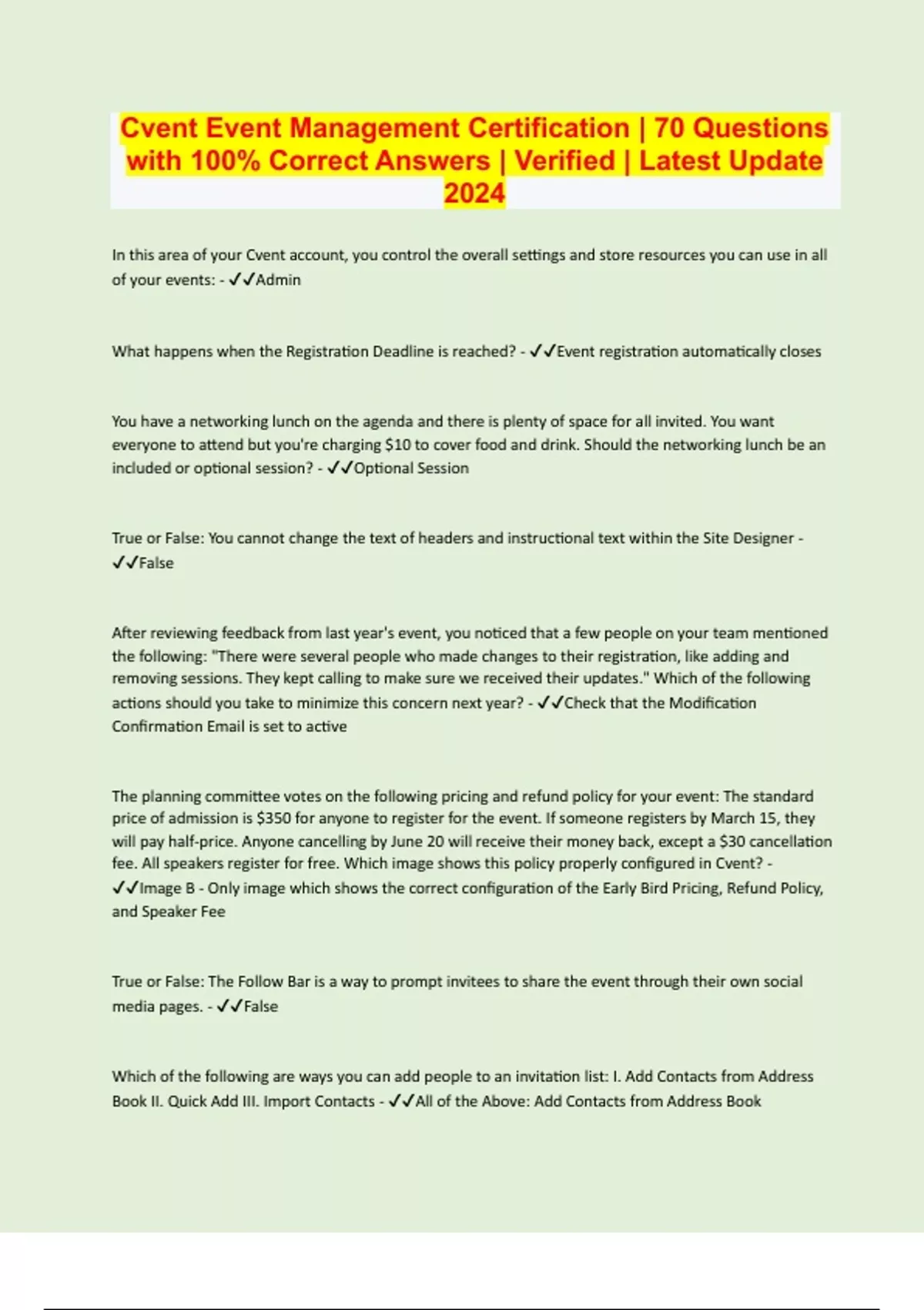 Cvent Event Management Certification | 70 Questions with 100% Correct ...