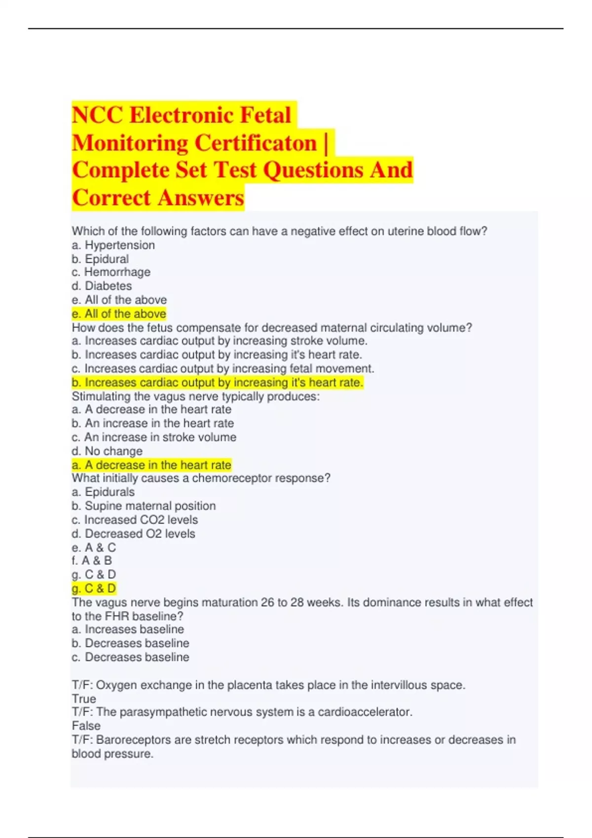 NCC Electronic Fetal Monitoring Certificaton | Complete Set Test ...
