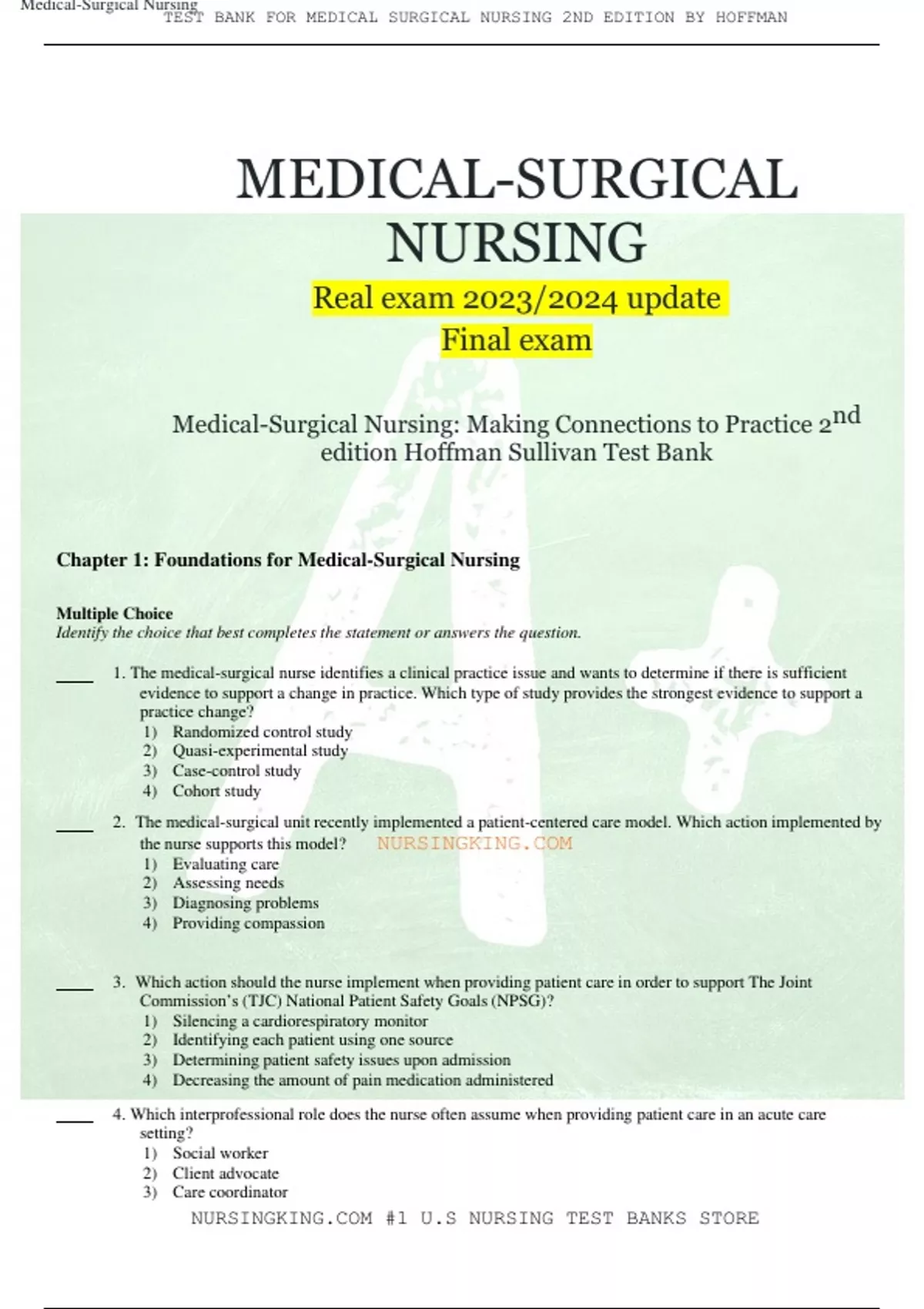 Medical-Surgical Nursing MEDICAL-SURGICAL NURSING Real exam 2023/2024 ...