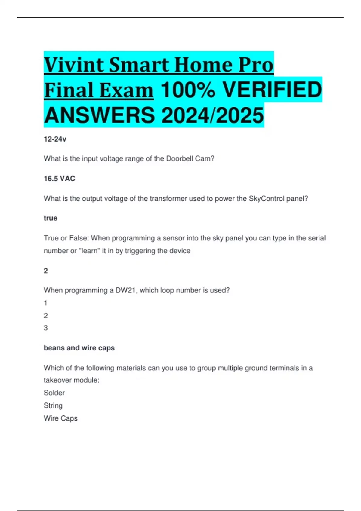 BEST ANSWERS Vivint Smart Home Pro Final Exam 100% VERIFIED ANSWERS 2024/2025 - Vivint Smart ...